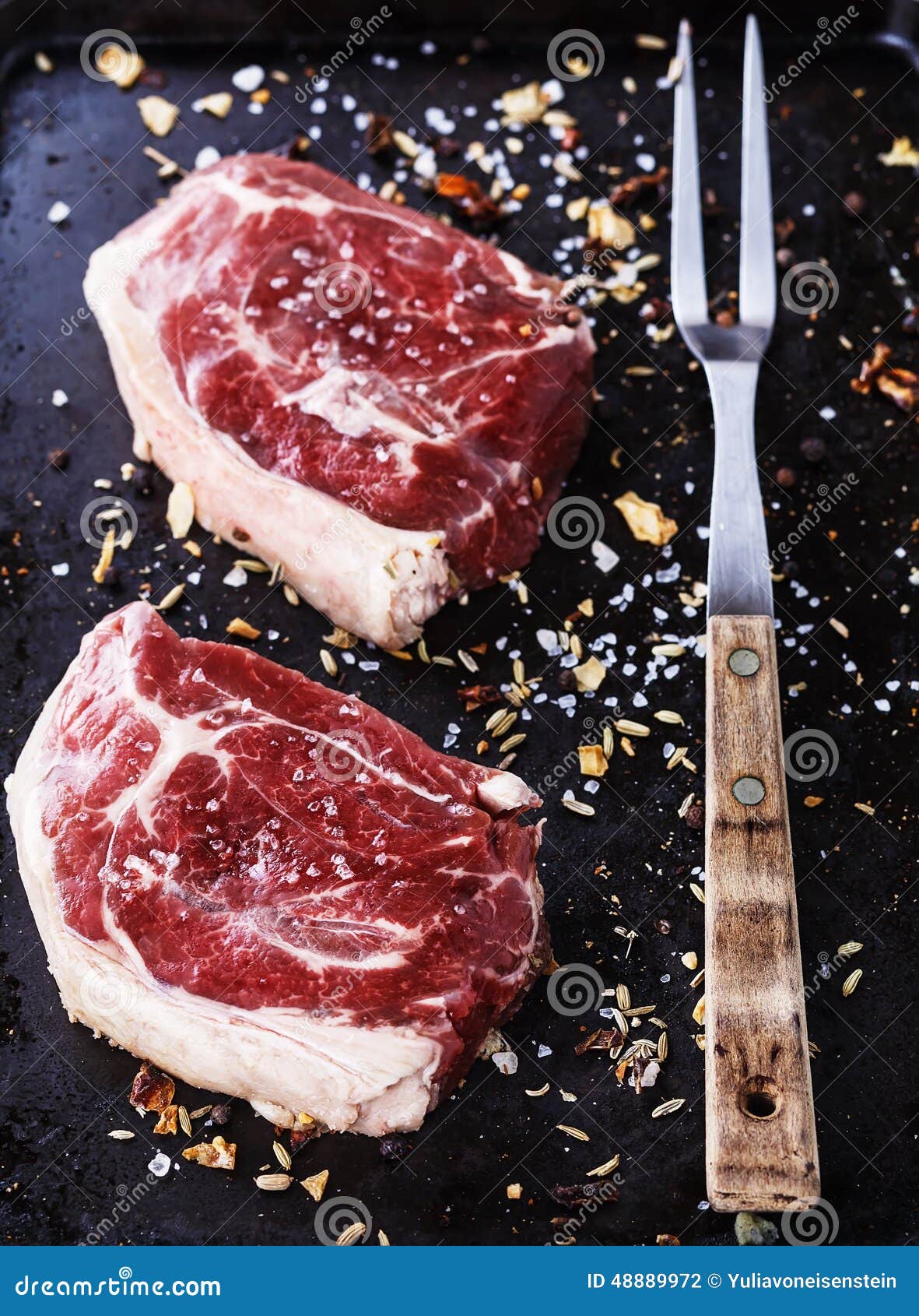 Red Meat and Vintage Over Rustic Metal Background Stock Photo - Image ...