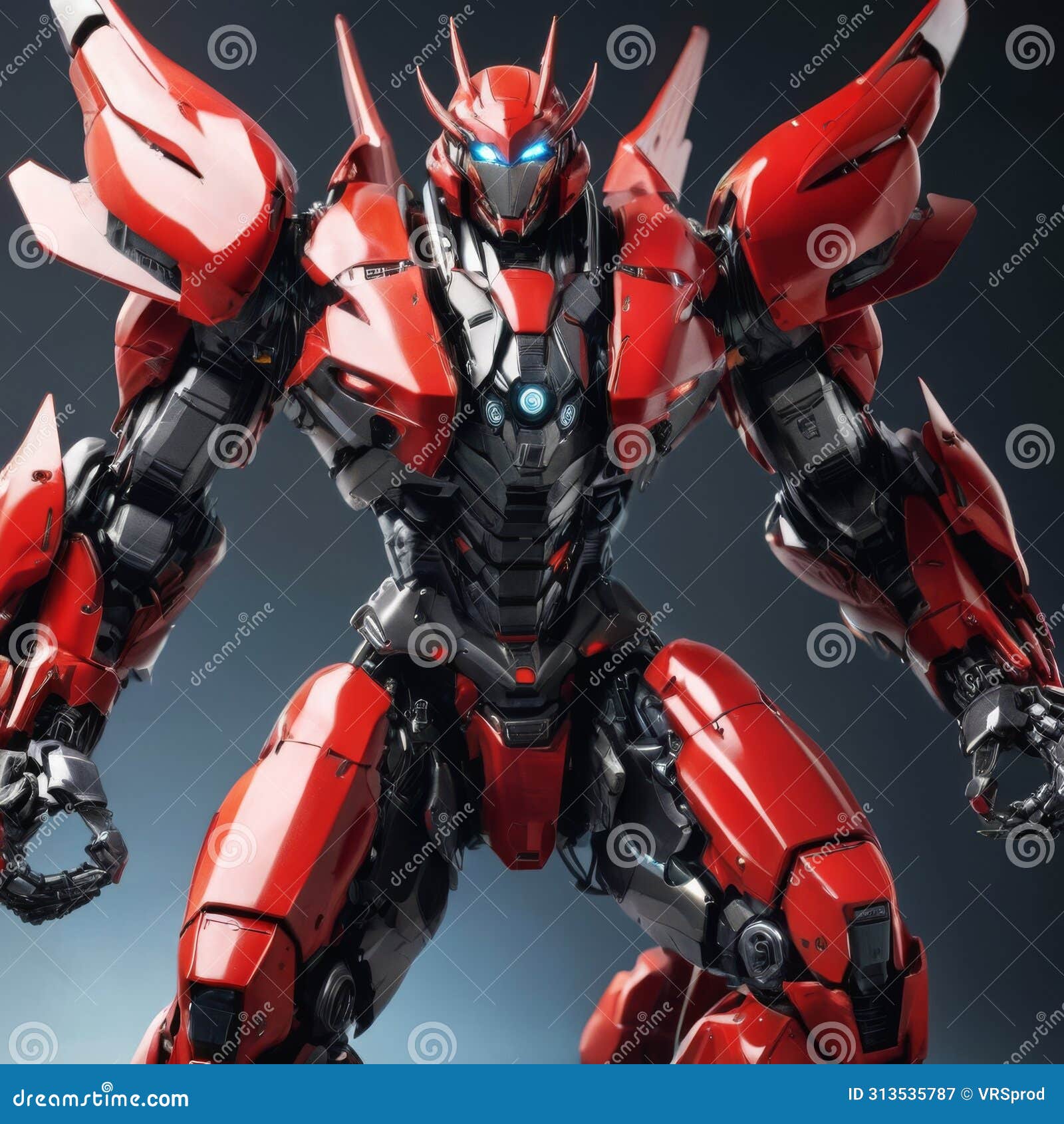 Red Mecha Robot in Dynamic Pose Stock Image - Image of heavy, machine ...