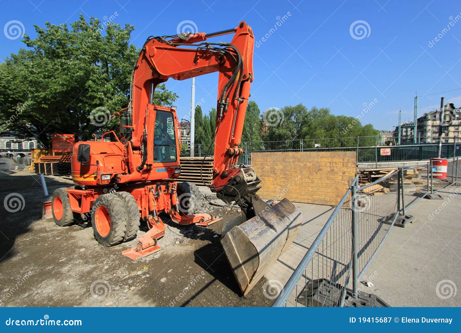 Red Mechanical Digger in the City Stock Image - Image of ground ...