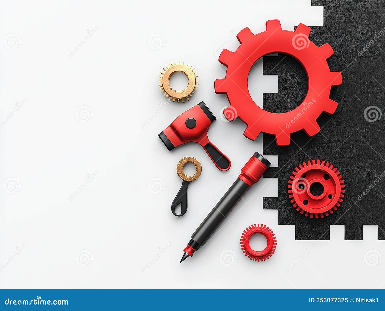 Red Mechanical Tools on a Black and White Background Stock Illustration ...