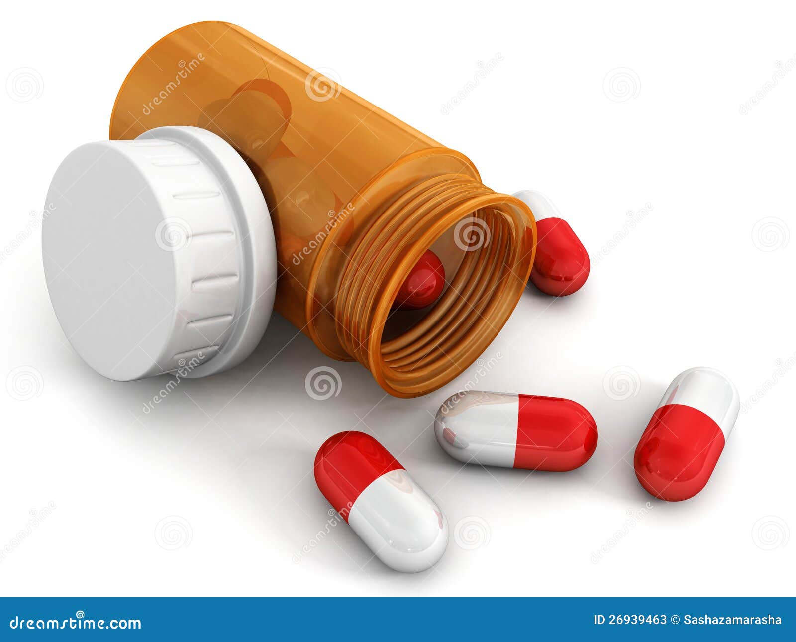 Red Medical Pills an Orange Bottle on White Stock Image - Image of ...
