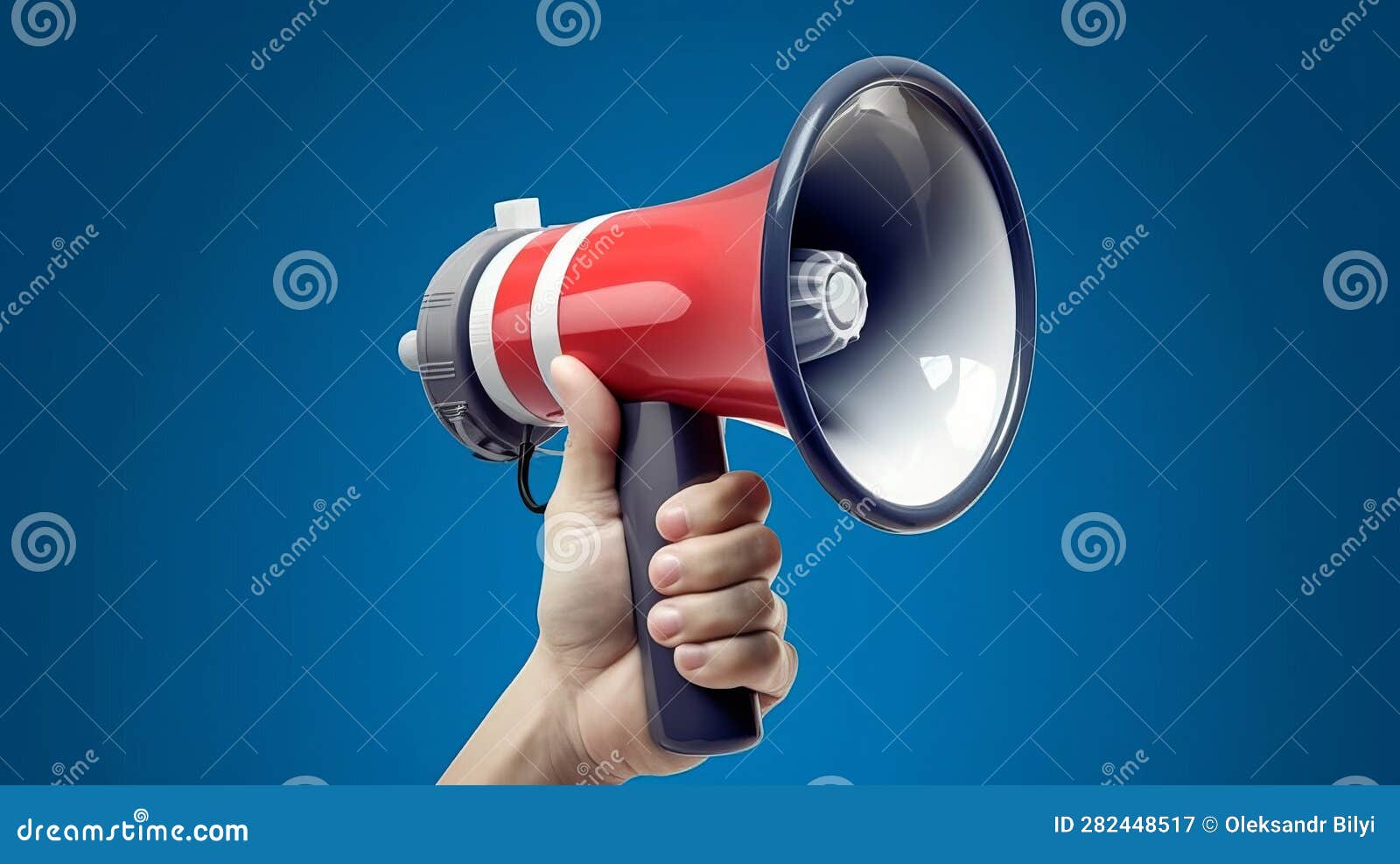 Red megaphone on blue stock illustration. Illustration of business ...