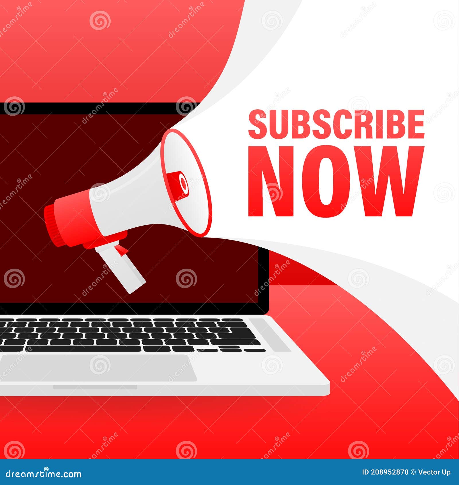 Red Megaphone Subscribe Banner on White Background. Vector Illustration ...