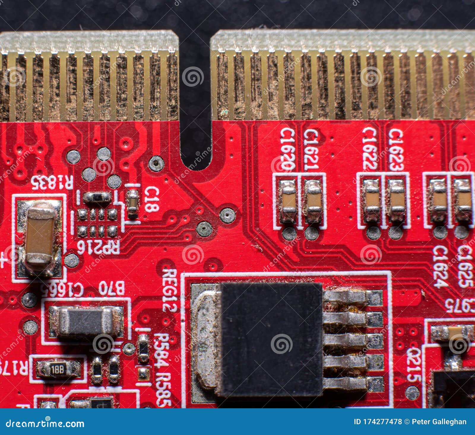 Red Memory Card and Its Gold Pins Can Computer Chip Stock Photo - Image ...