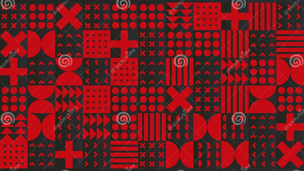 Red Memphis Geometric Background Design. Red Flat Shapes Composition ...
