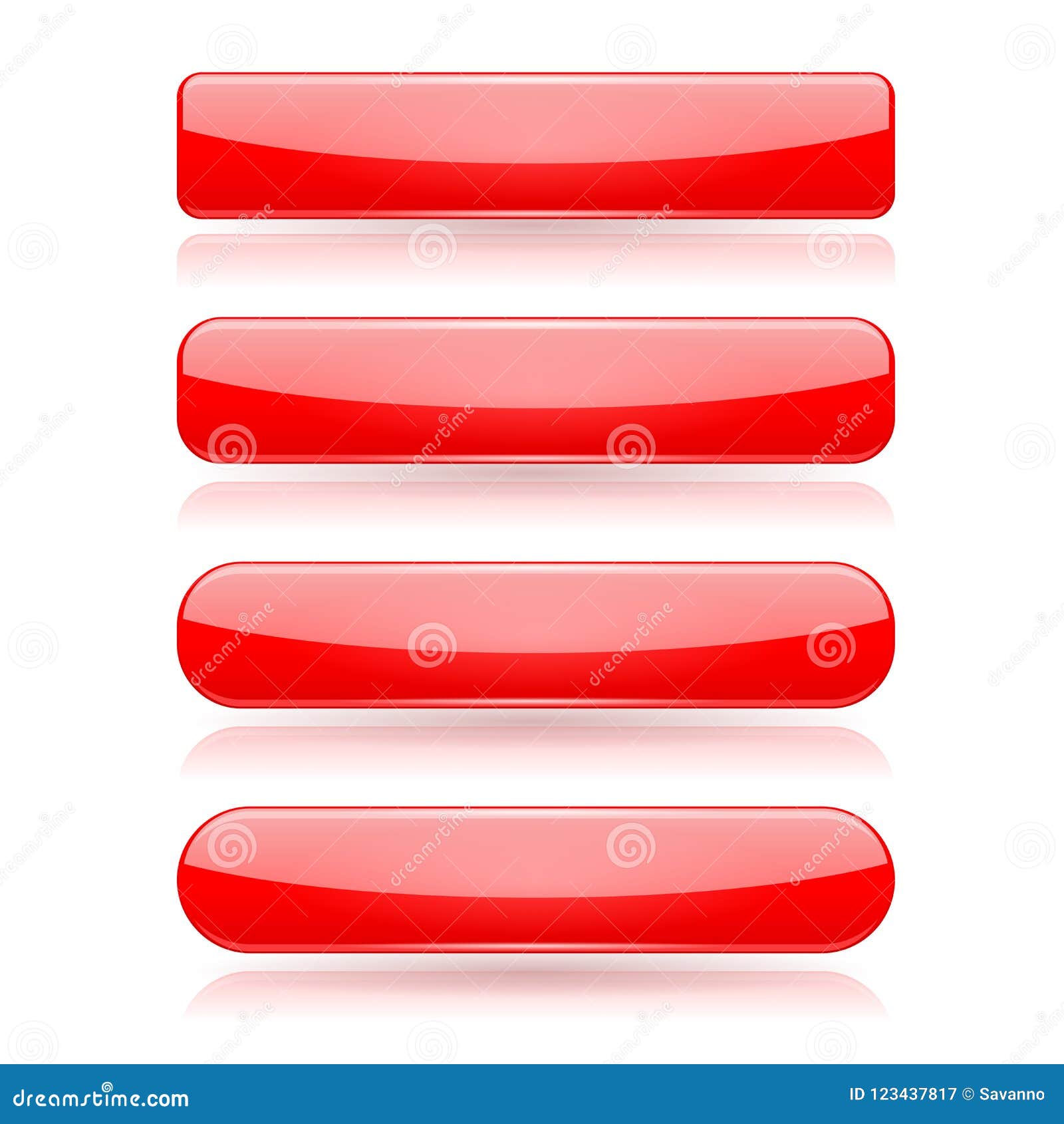 Red Menu Buttons. Rectangle and Oval 3d Shiny Icons with Reflection ...