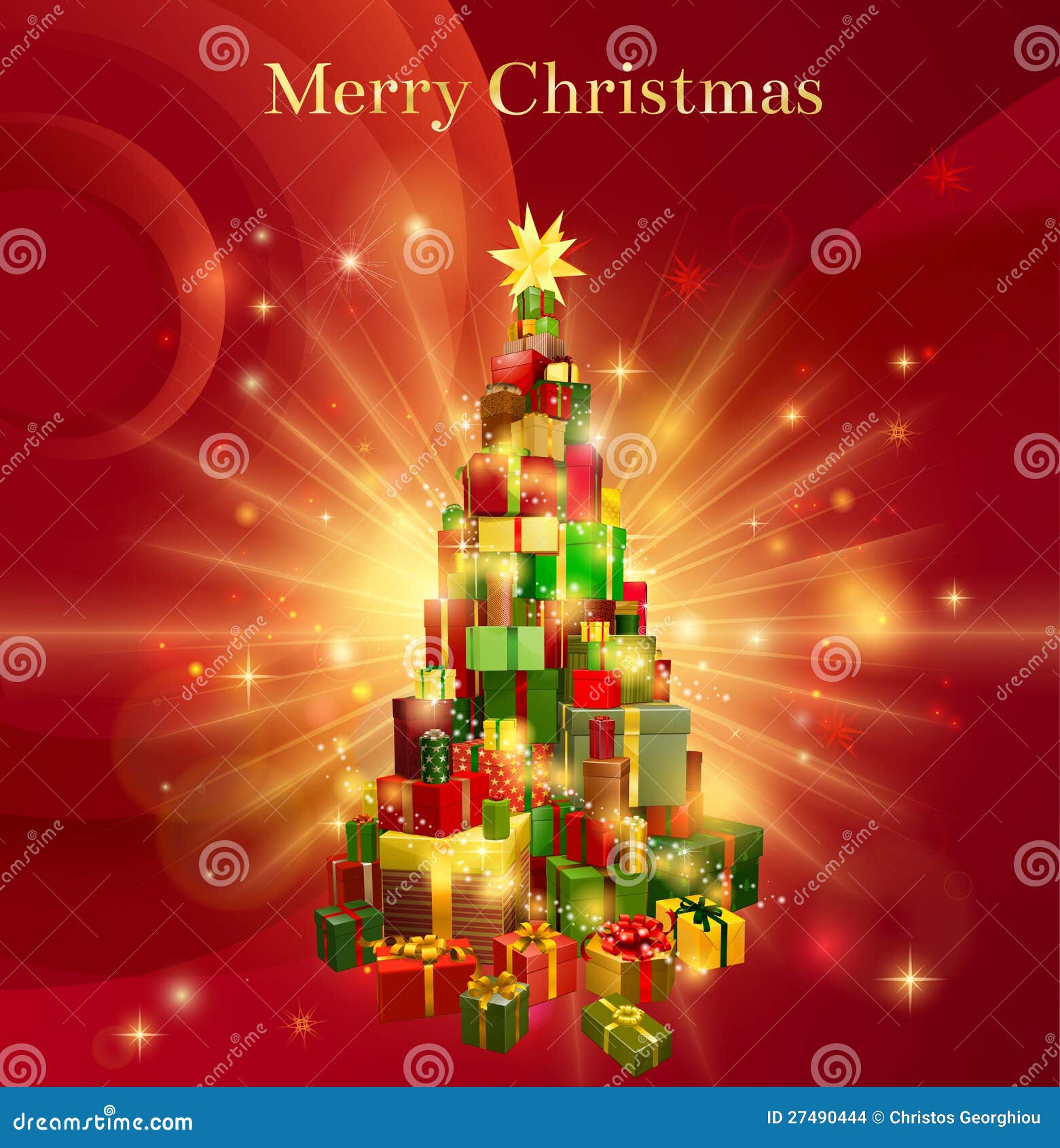 Red Merry Christmas Gift Tree Design Stock Images - Image: 27490444