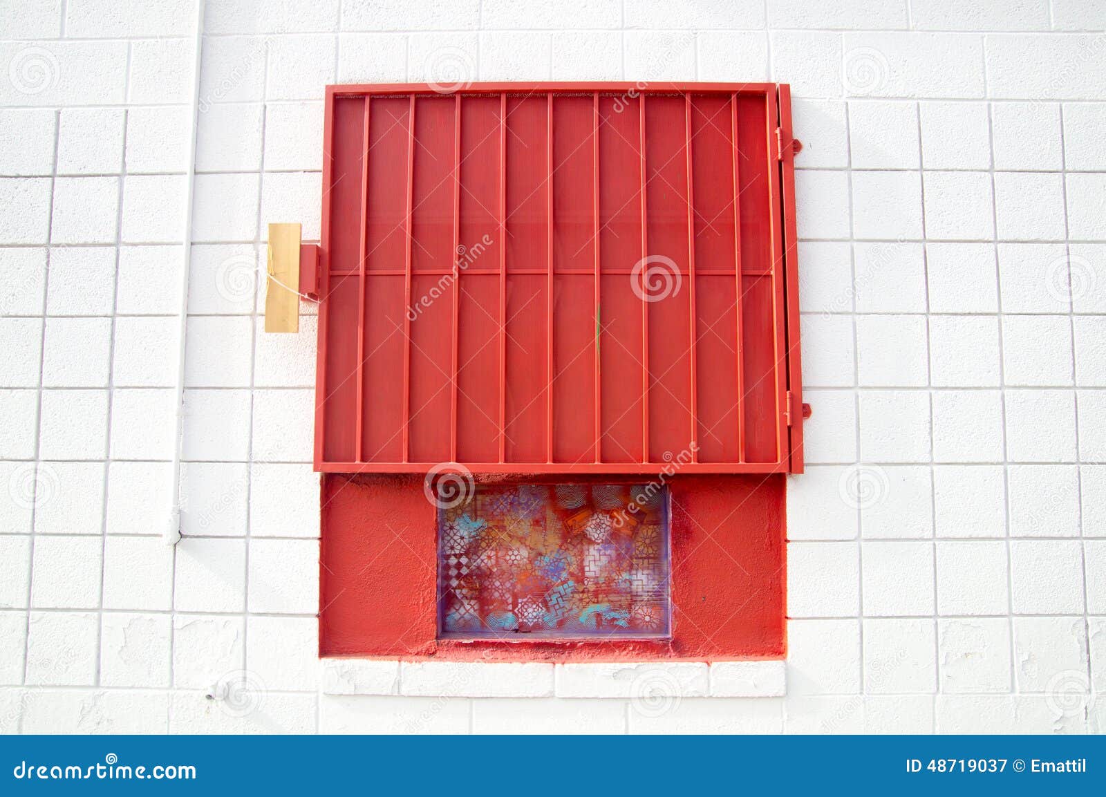 Red Mesh Shutter on White Wall Stock Image - Image of line, modern ...