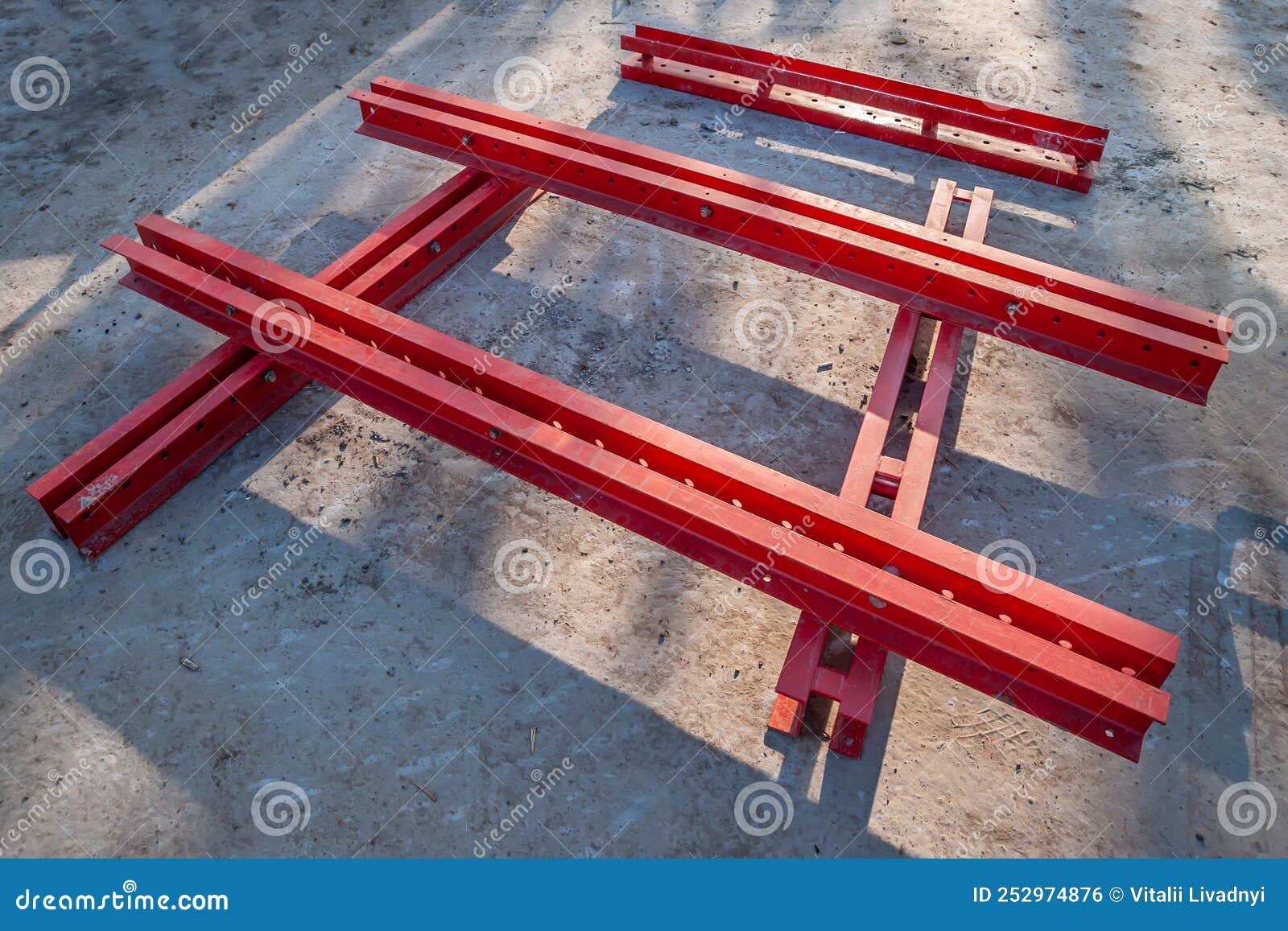 Red metal beams stock photo. Image of construction, system - 252974876
