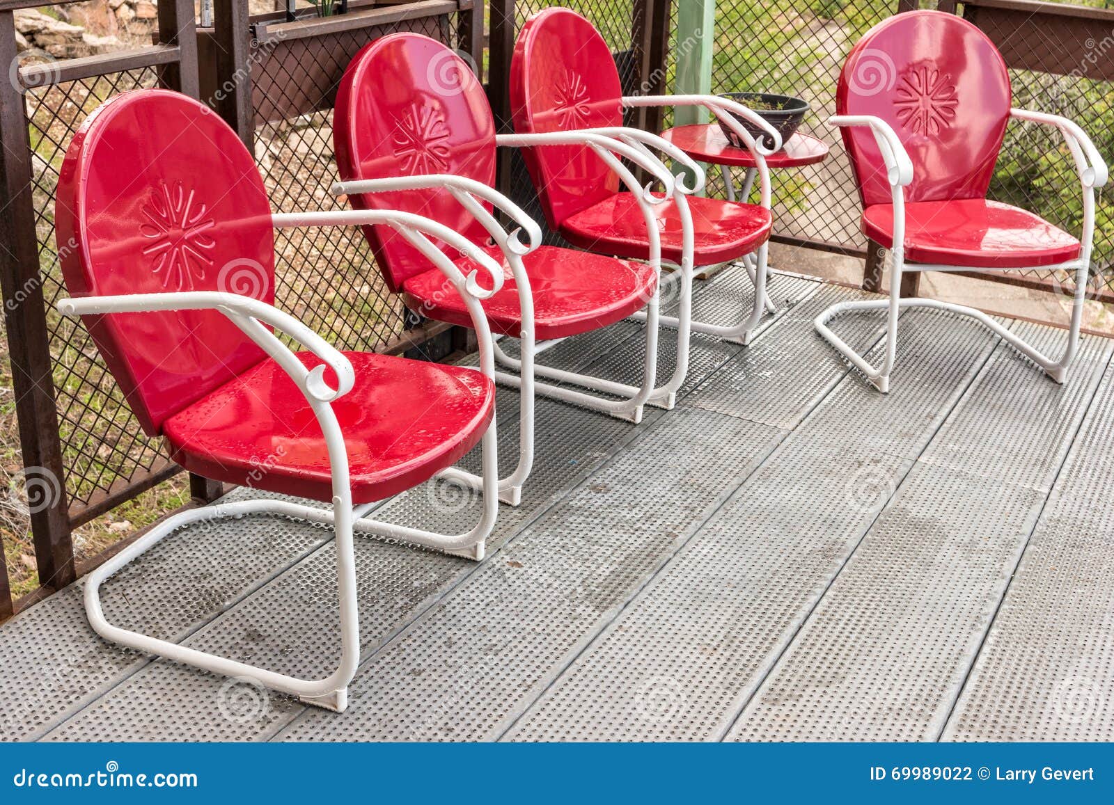 Red metal chairs stock photo. Image of circle, landscaped - 69989022