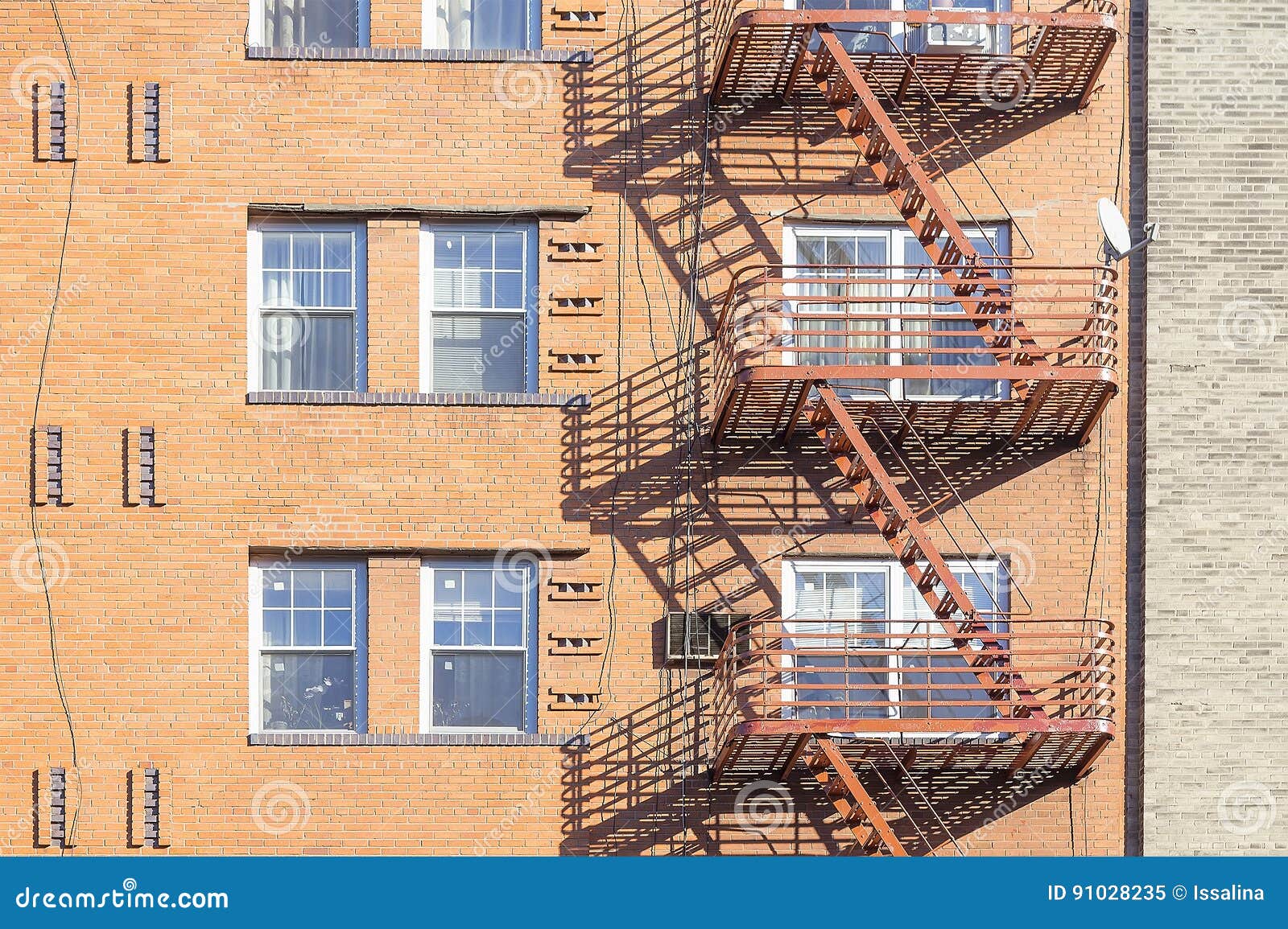 Red Metal Fire Escape in Brooklyn Stock Image - Image of sunset ...