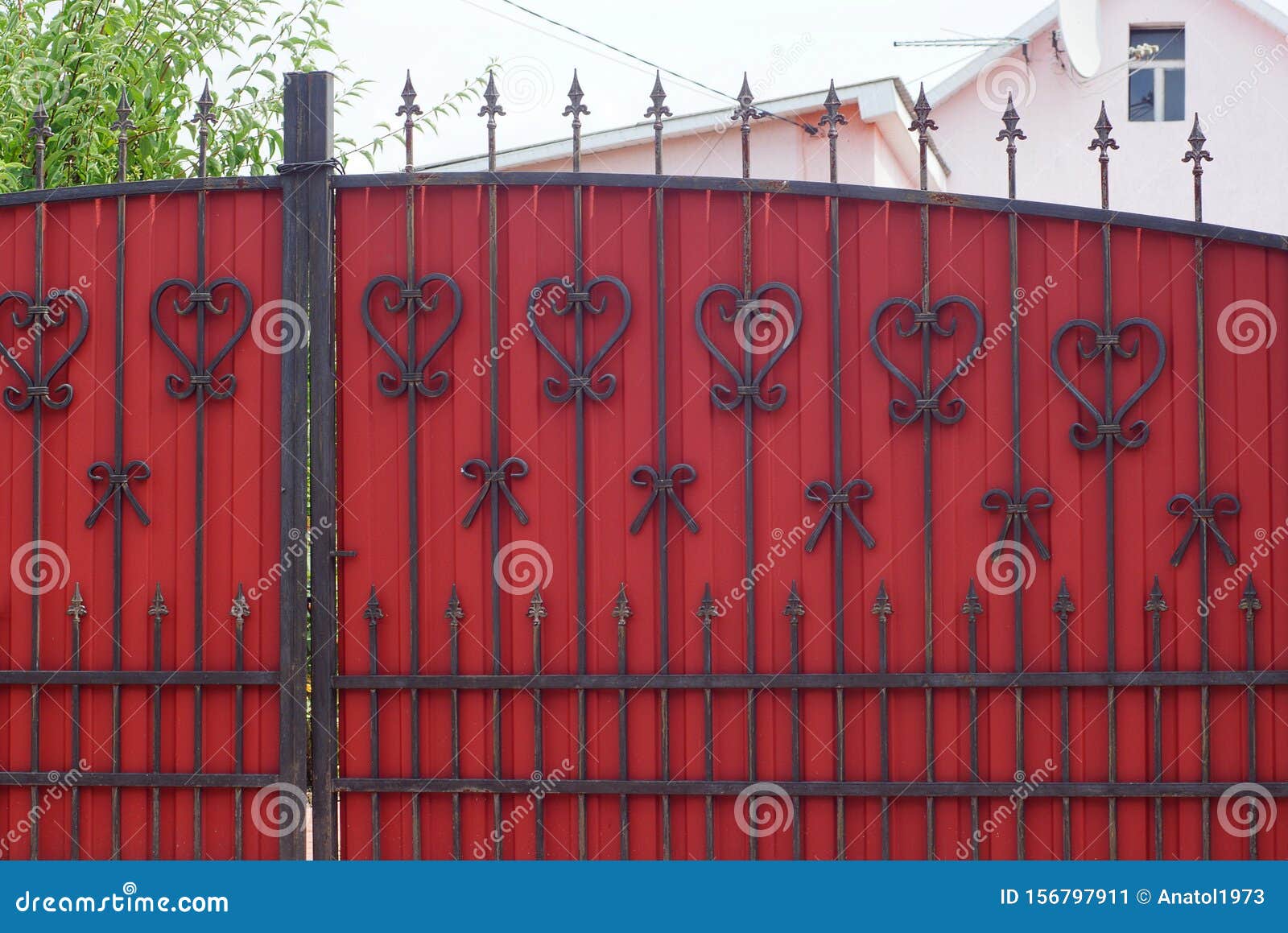 Red Metal Gate with a Black Forged Pattern Stock Image - Image of gate ...