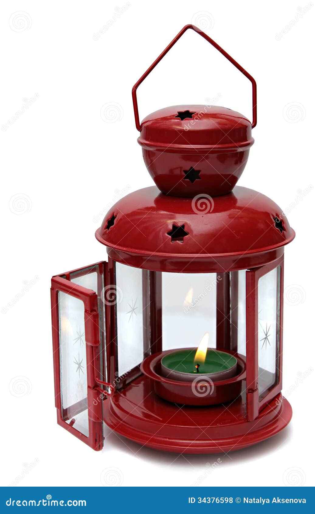 Red Metal Lamp with Candle. Stock Photo - Image of bright, equipment ...