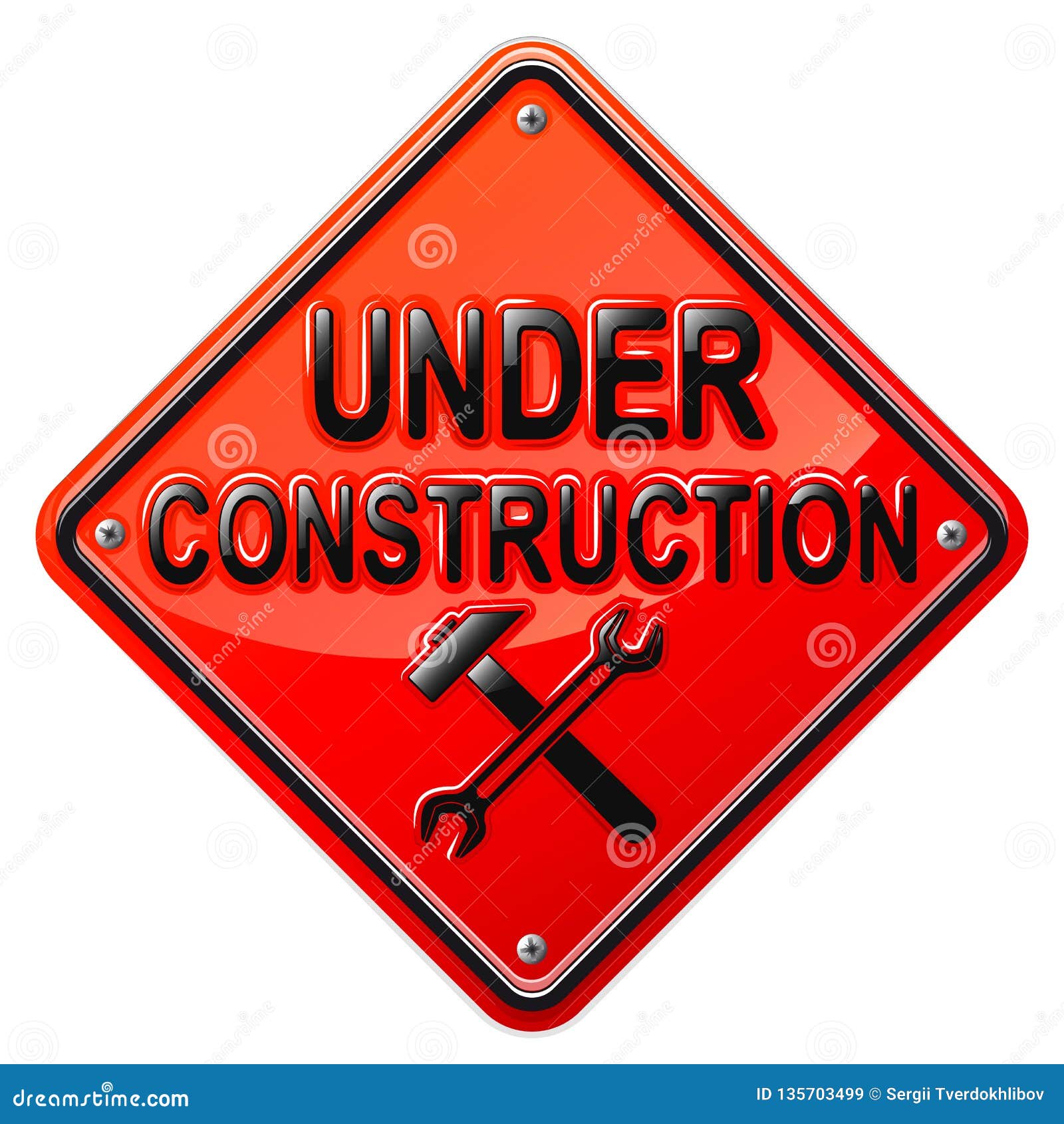 Red Metal Plate with a Relief Text Under Reconstruction. the Shape of ...