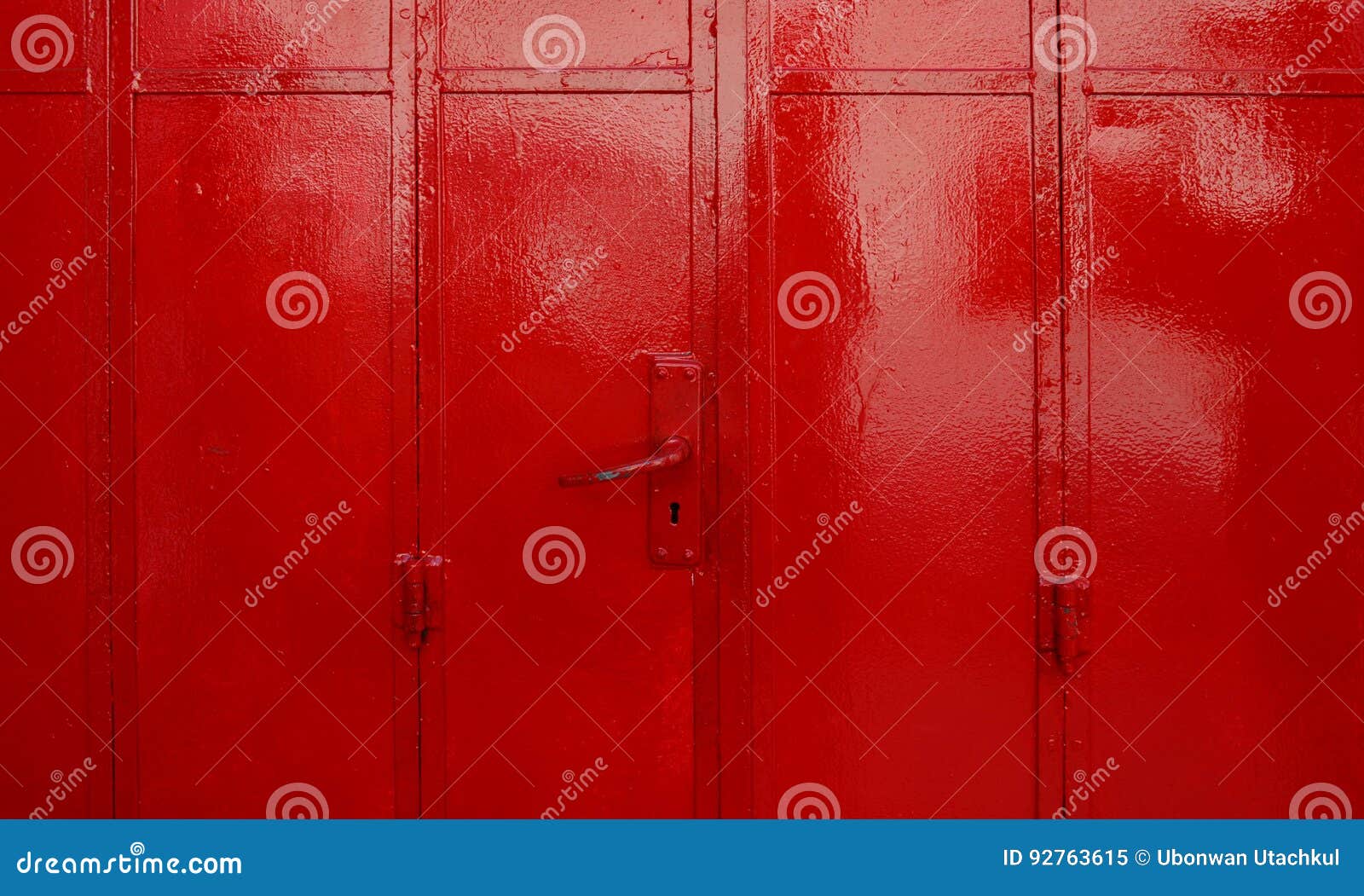 Red Metal Sheet Door with Handle Stock Image - Image of safety, steel ...