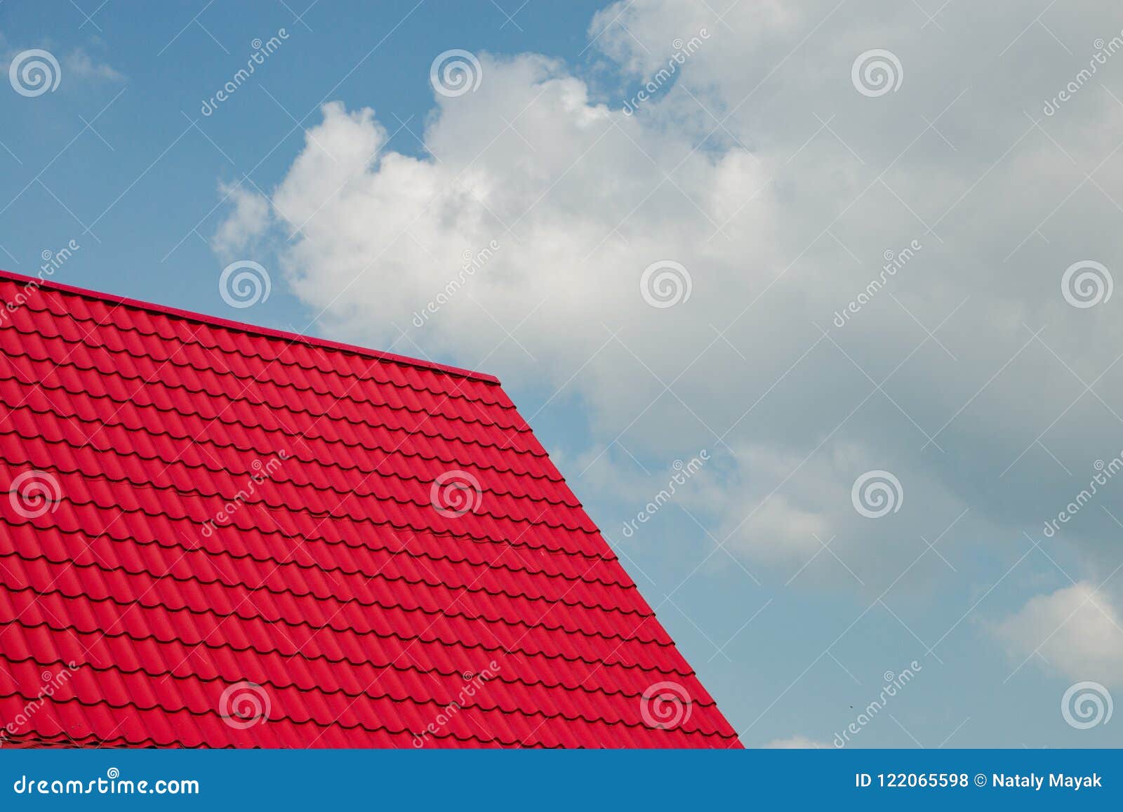 Red Metal Tile Roof in Front of Blue Sky Background Stock Photo - Image ...
