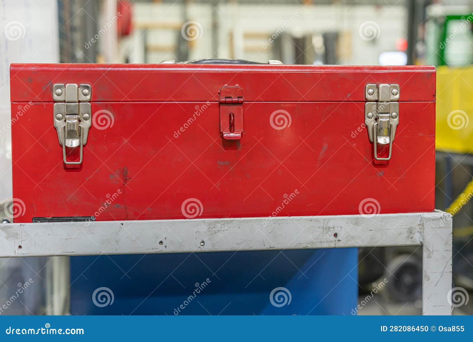 Red Metal Toolbox in Factory Workshop Space Stock Photo - Image of ...