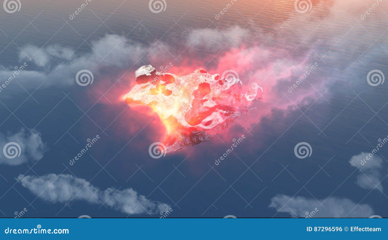 Red Meteorite Falling To Ocean Stock Illustration - Illustration of ...