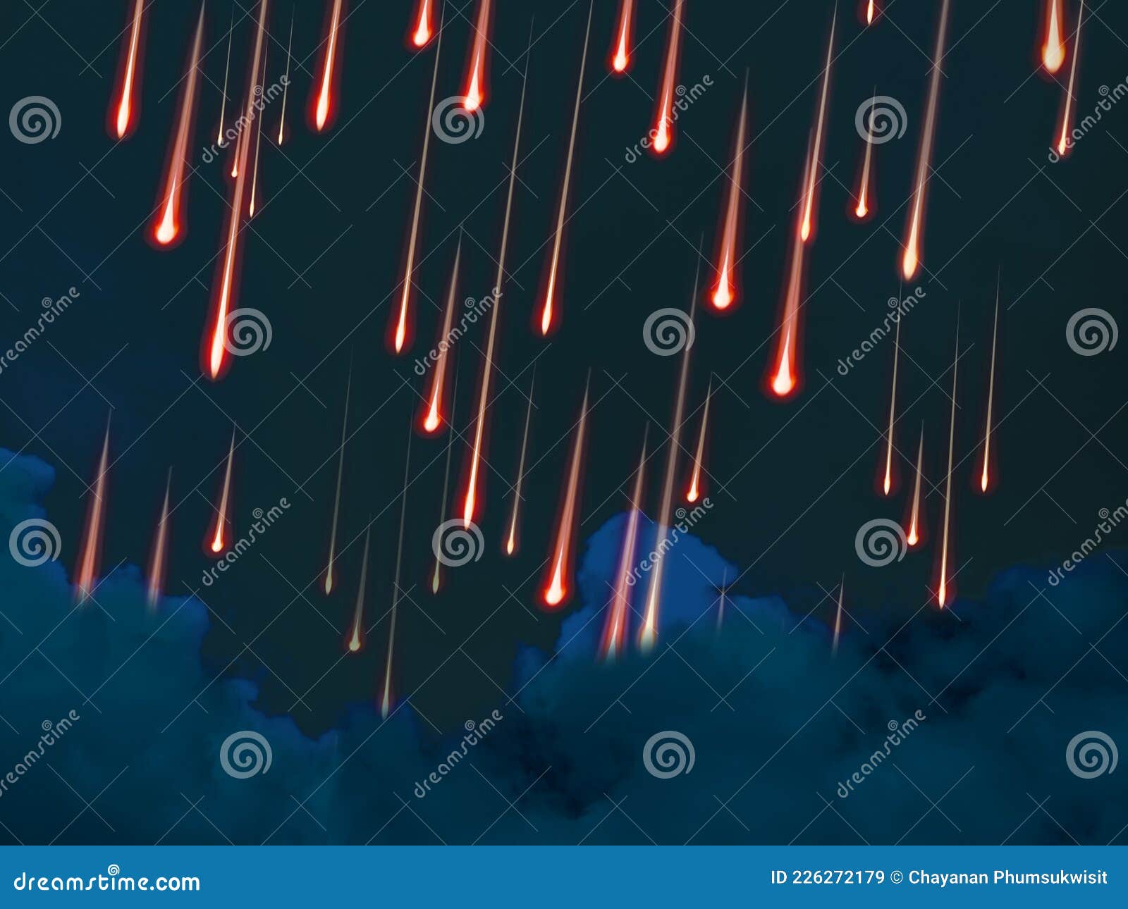 Red Meteors Rain on Night Sky Blue Cloud Stock Image - Image of motion ...