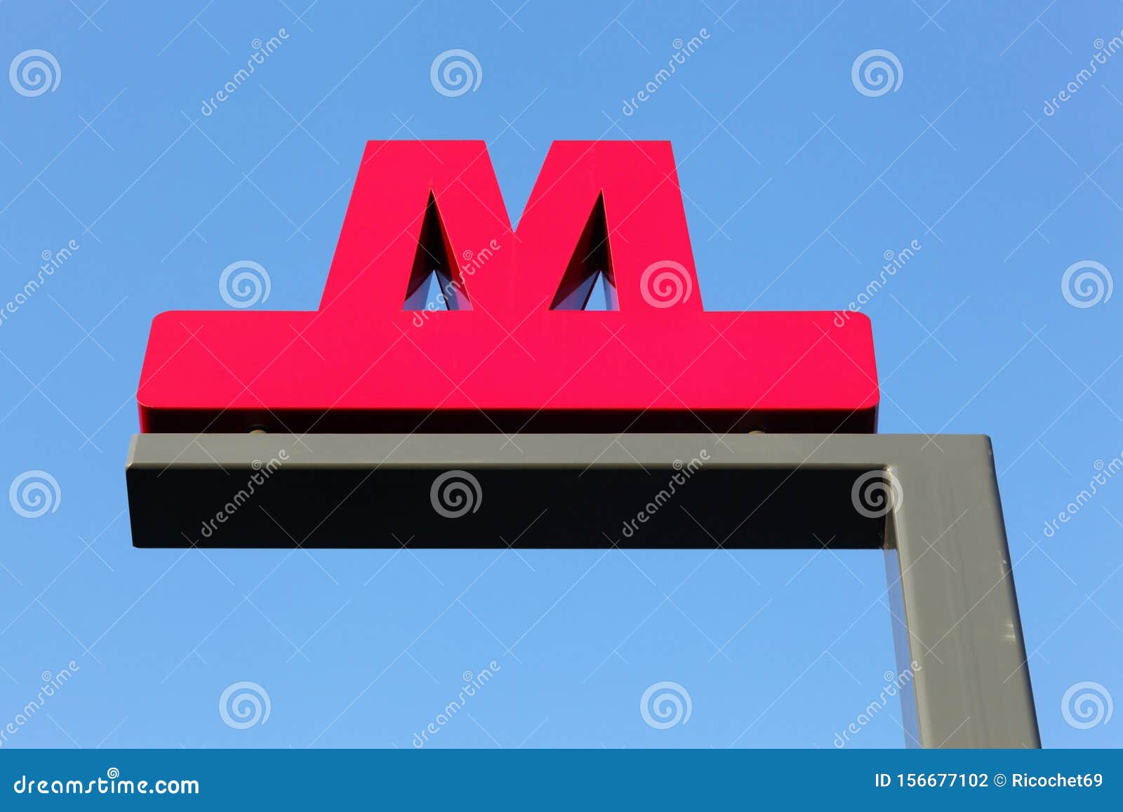Red Metro Sign on a Pole in Copenhagen, Denmark Editorial Photography ...