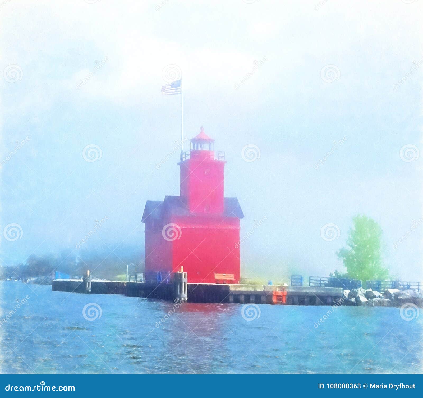Red Michigan Lighthouse Impressionism Stock Image - Image of lighthouse ...