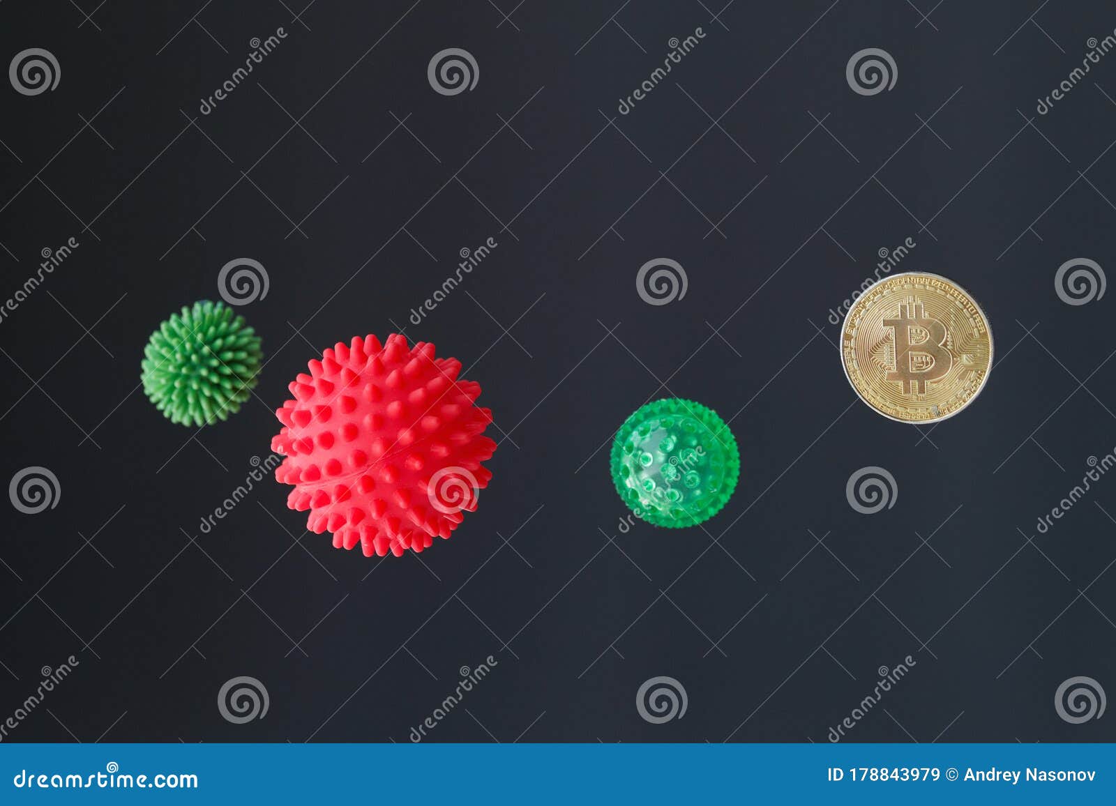 Red Microbe Molecule of the Coronavirus Virus Vs Bitcoin Coin. Stock ...