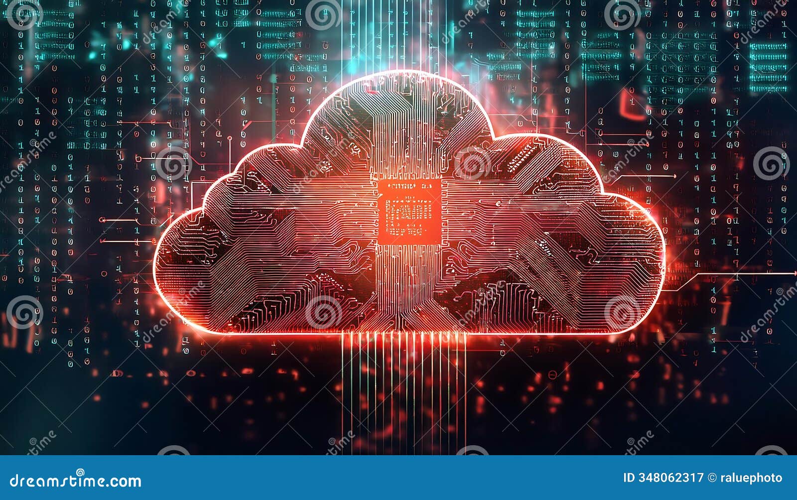 A Red Microcircuit in the Shape of a Cloud on a Dark Background with ...