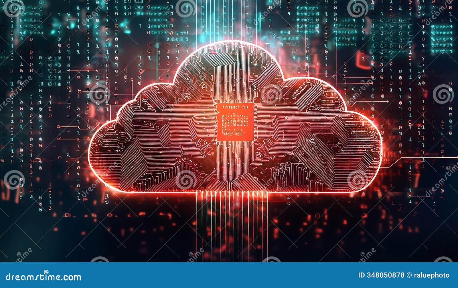 A Red Microcircuit in the Shape of a Cloud on a Dark Background with ...