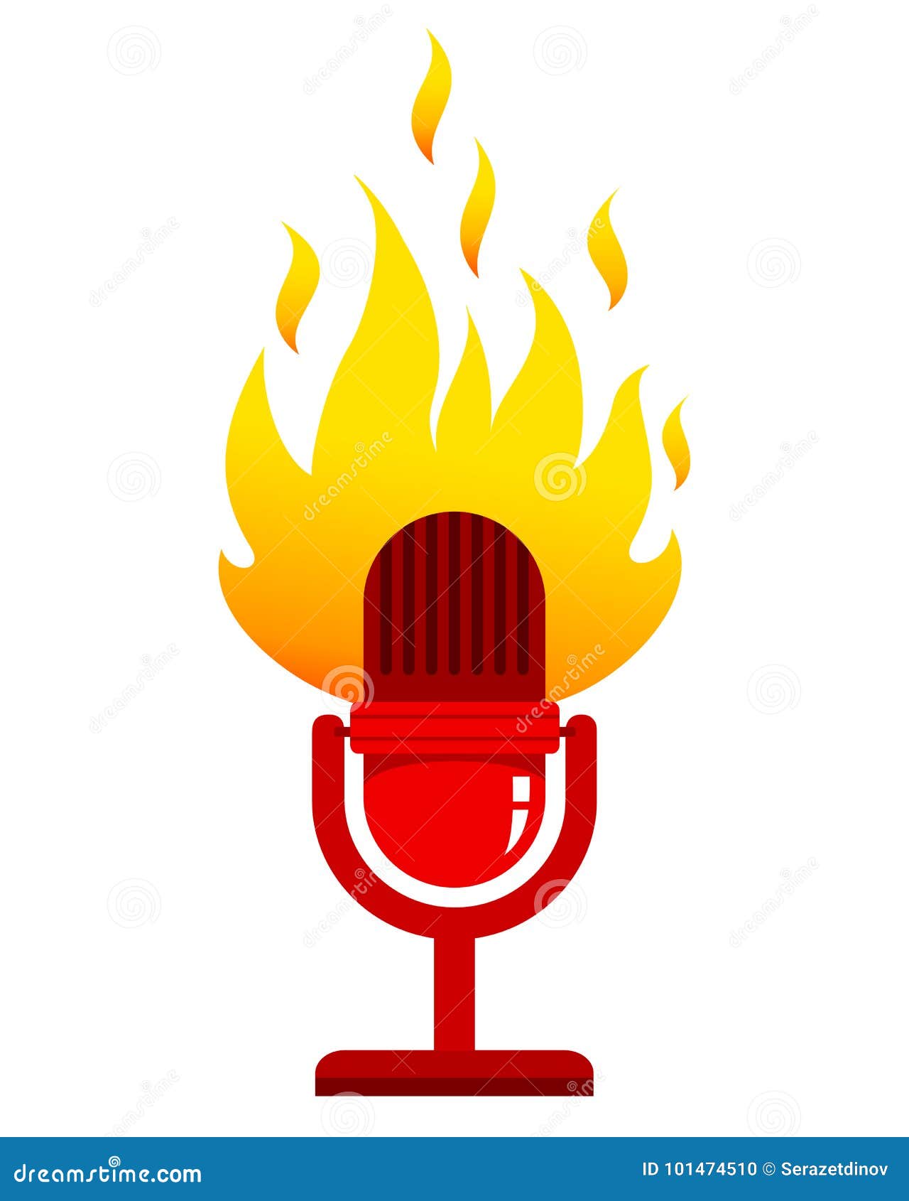 Microphone On Fire And Shape Of Lightning, Hot Mic In Flames And Bolt ...