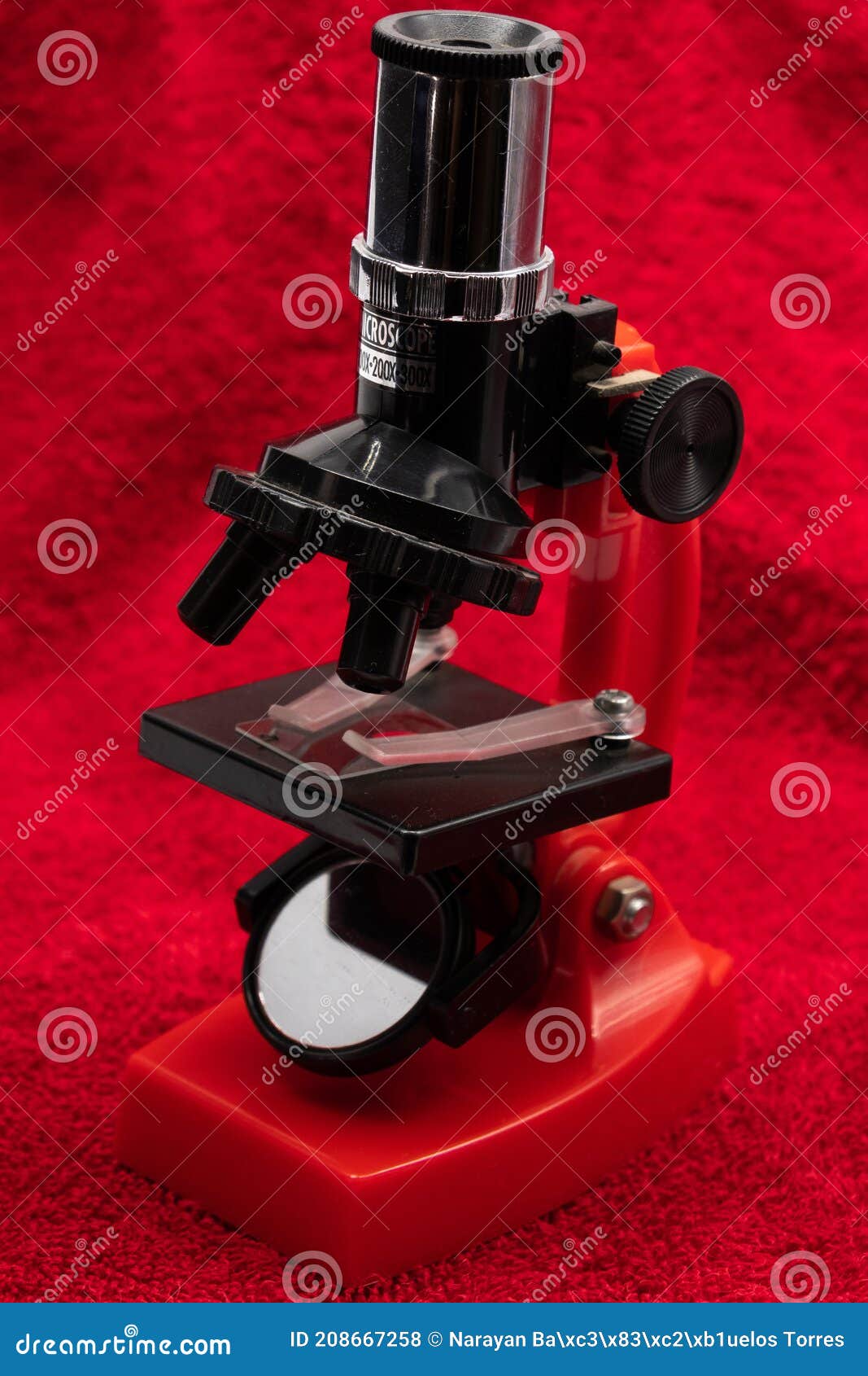 Red Microscope for Science and Education Stock Photo - Image of ...