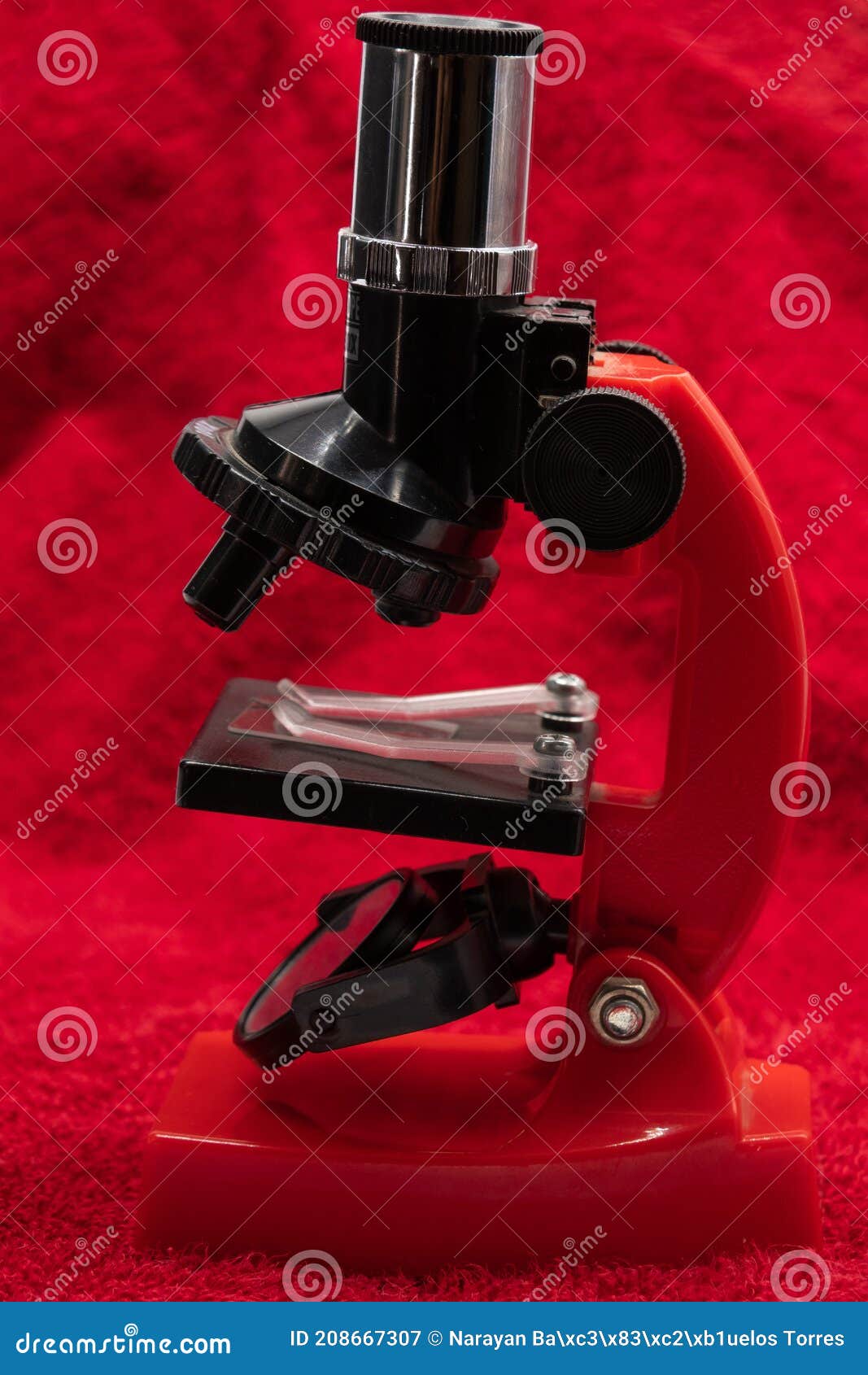 Red Microscope for Science and Education Stock Image - Image of ...
