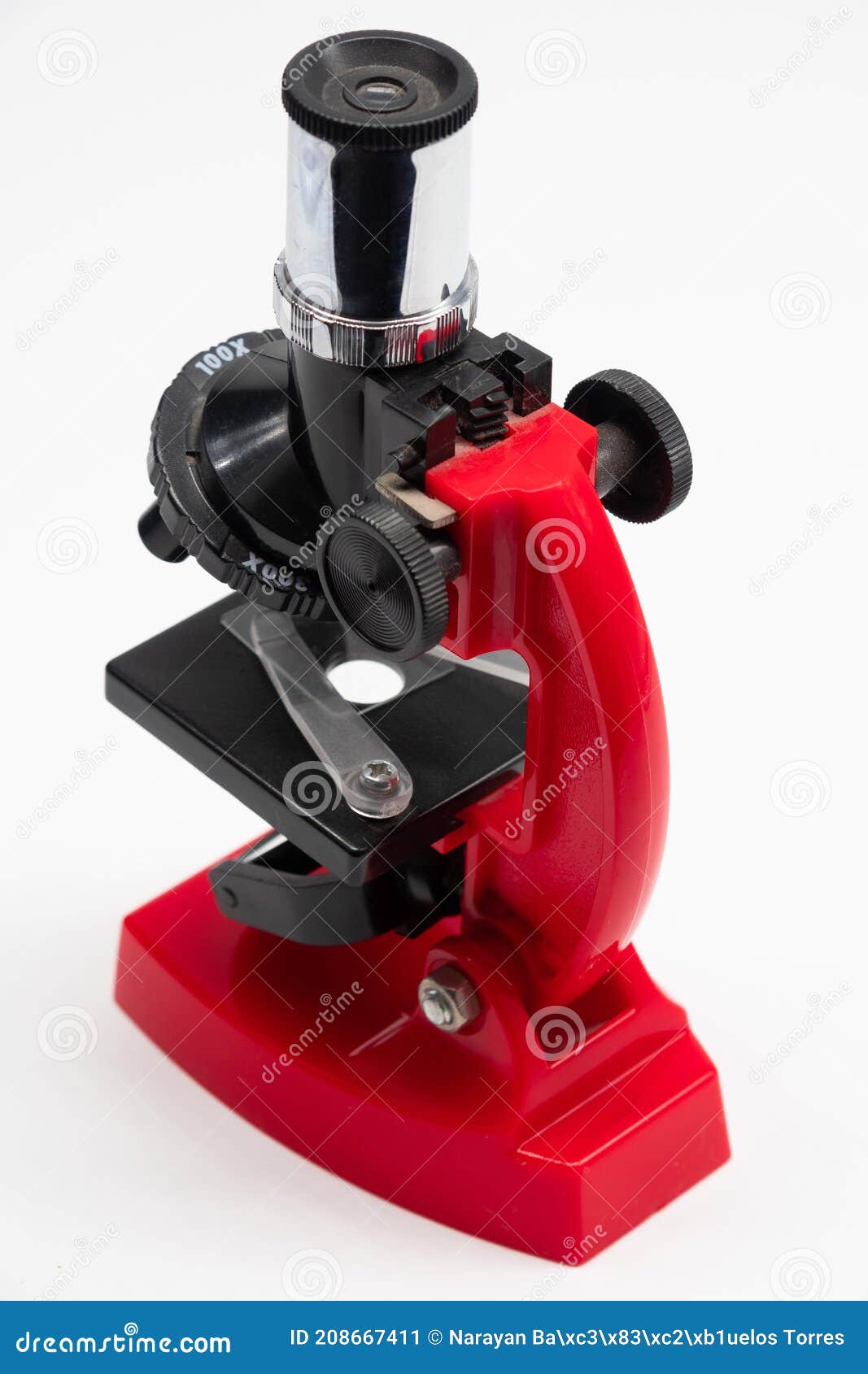 Red Microscope for Science and Education Stock Image - Image of ...