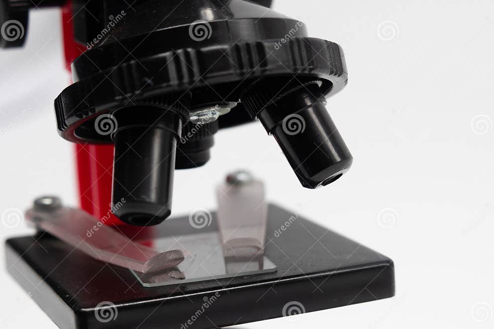 Red Microscope for Science and Education Stock Photo - Image of ...