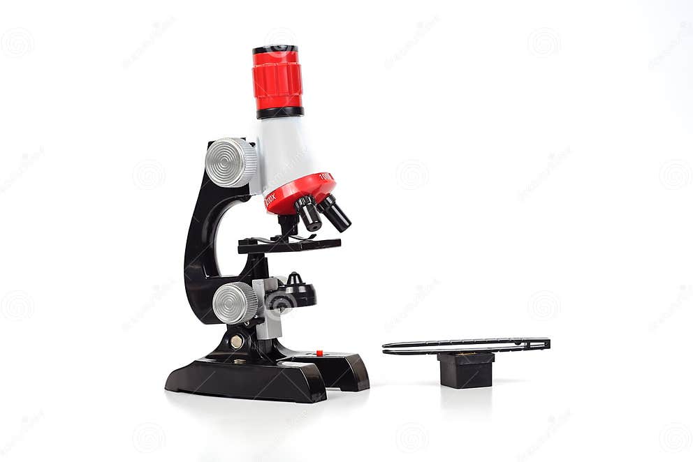 Red Microscope ,science Tool on White Stock Image - Image of education ...