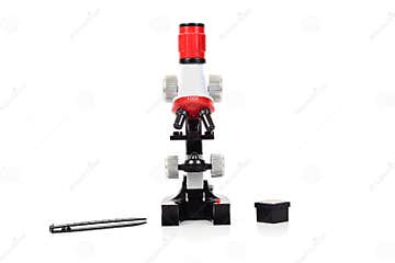 Red Microscope ,science Tool on White Stock Photo - Image of exercise ...