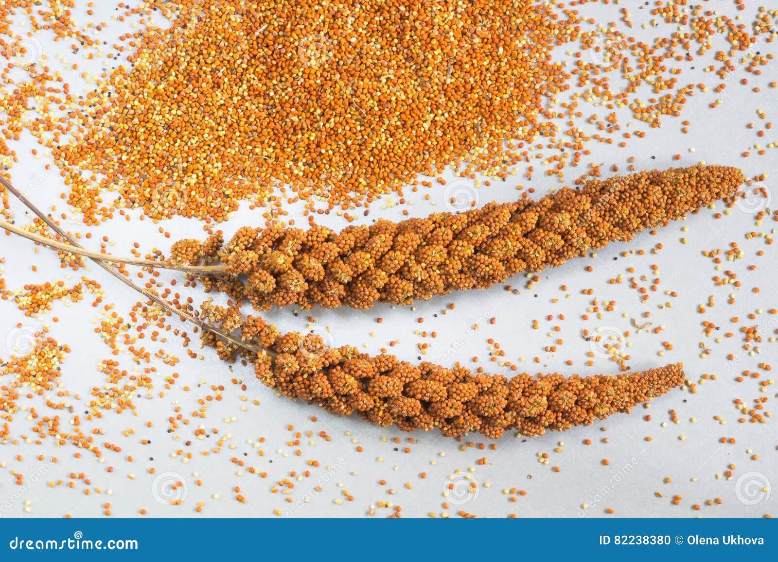 Dry Millet In Silver Bowl Isolated On White. Spilled Millet. Stock ...