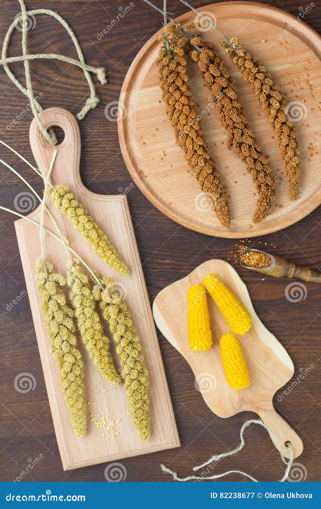 Red Millet, Yellow Millet, and Corn on the Table Stock Image - Image of ...