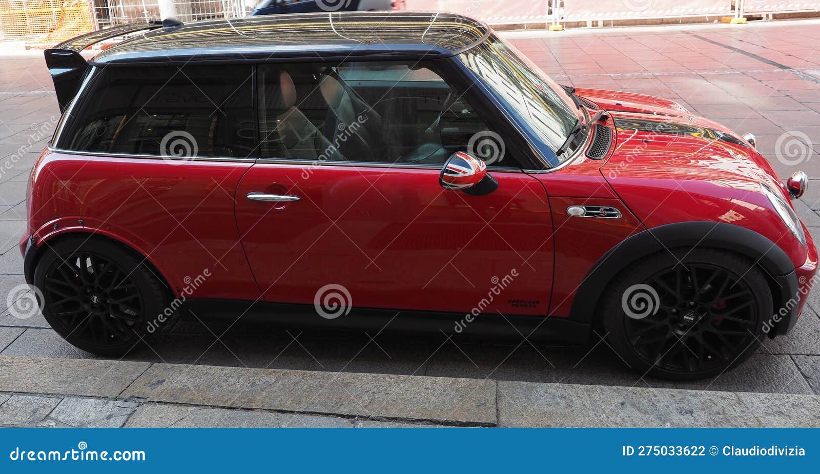 Red Mini car in Turin editorial photography. Image of september - 275033622