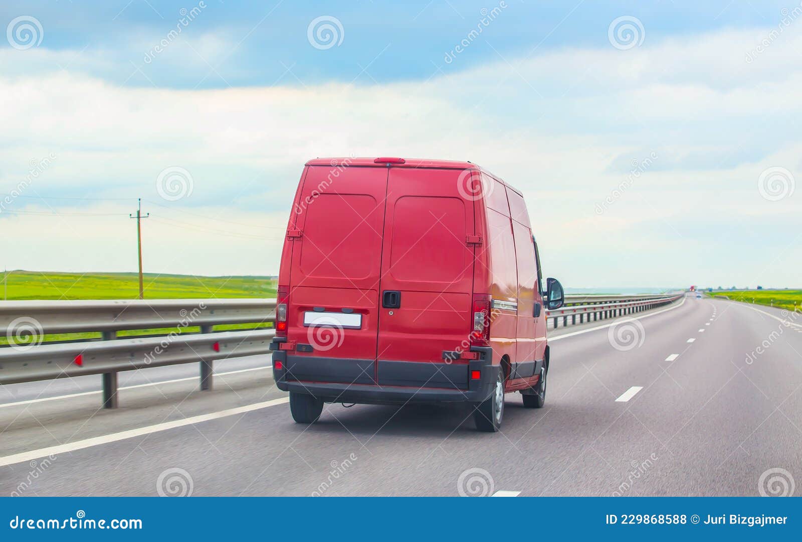Red Minibus Moves Along Highway Stock Photo - Image of tourism, marking ...