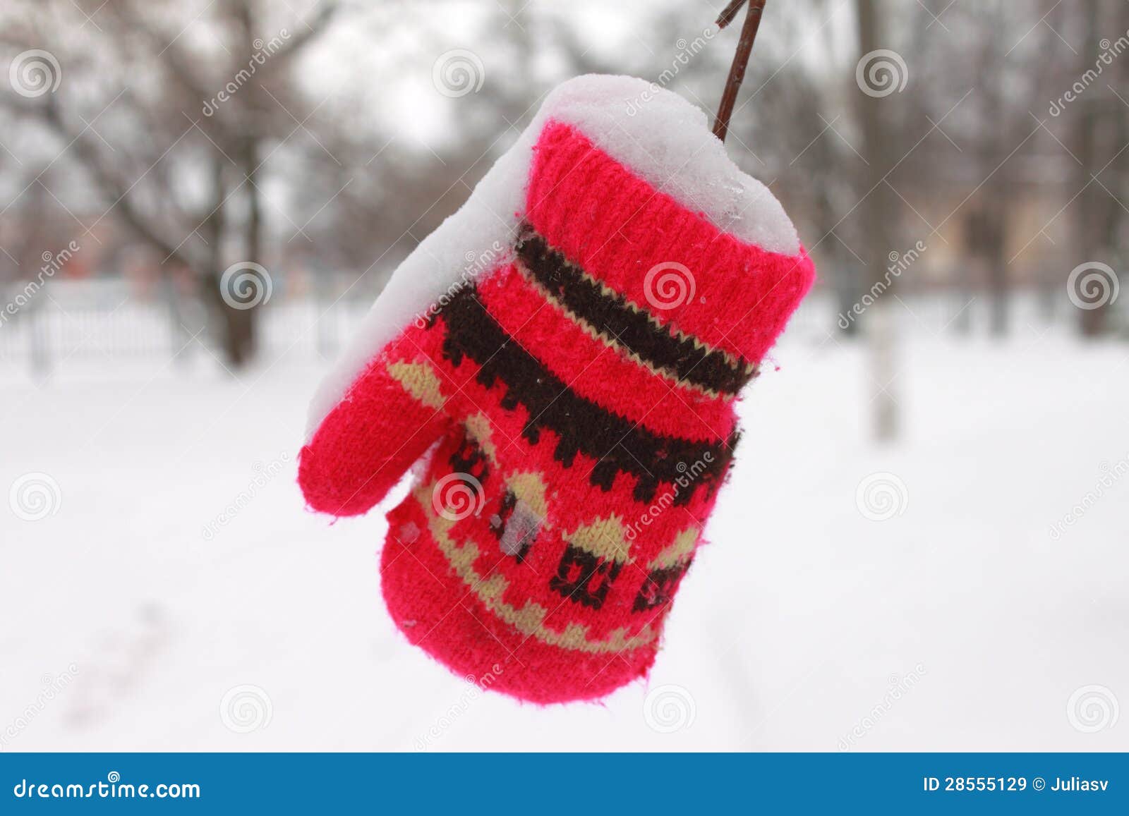 Red Mitten in the Snow in Winter Stock Image - Image of outdoors ...