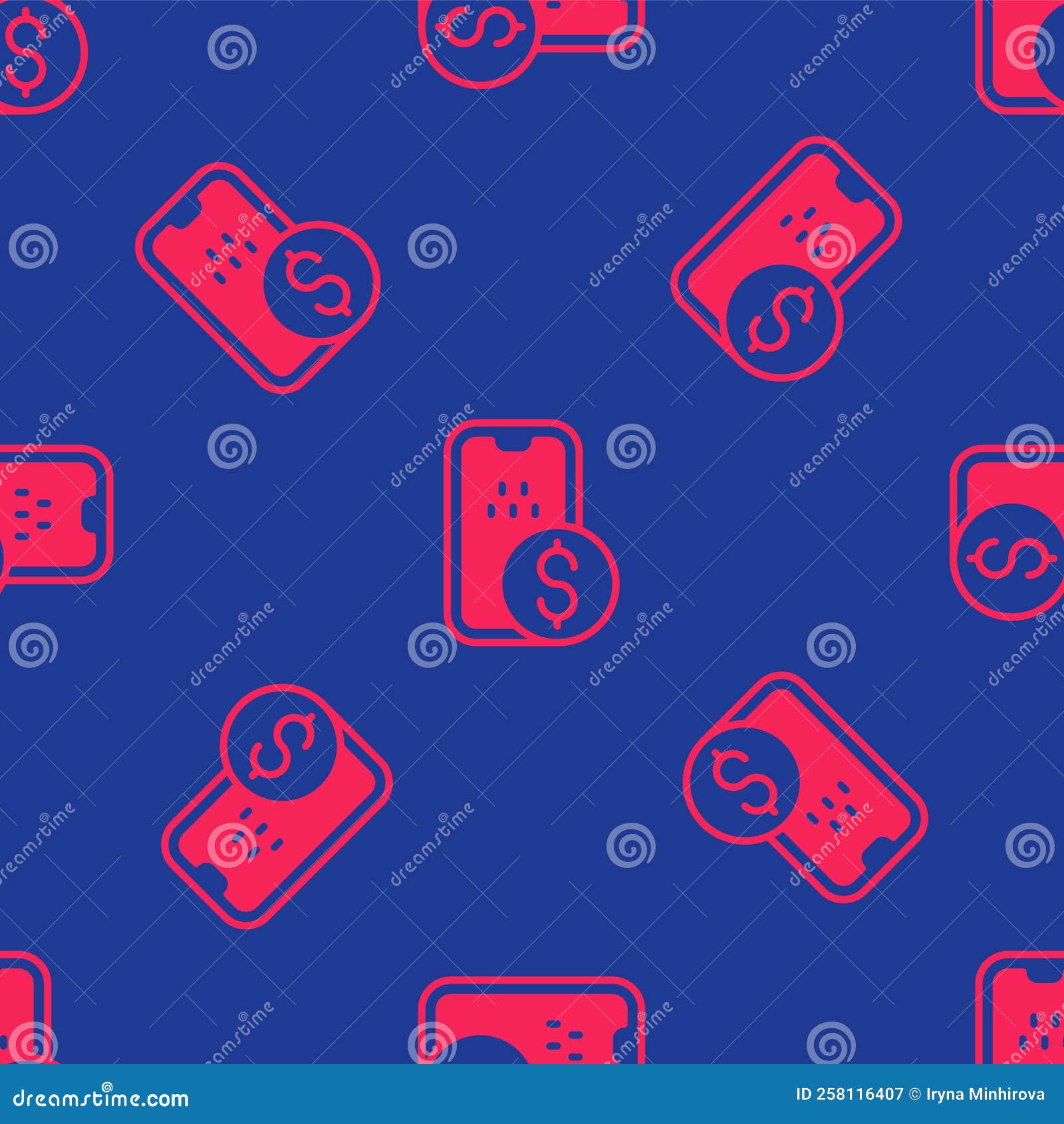 Red Mobile Banking Icon Isolated Seamless Pattern on Blue Background ...
