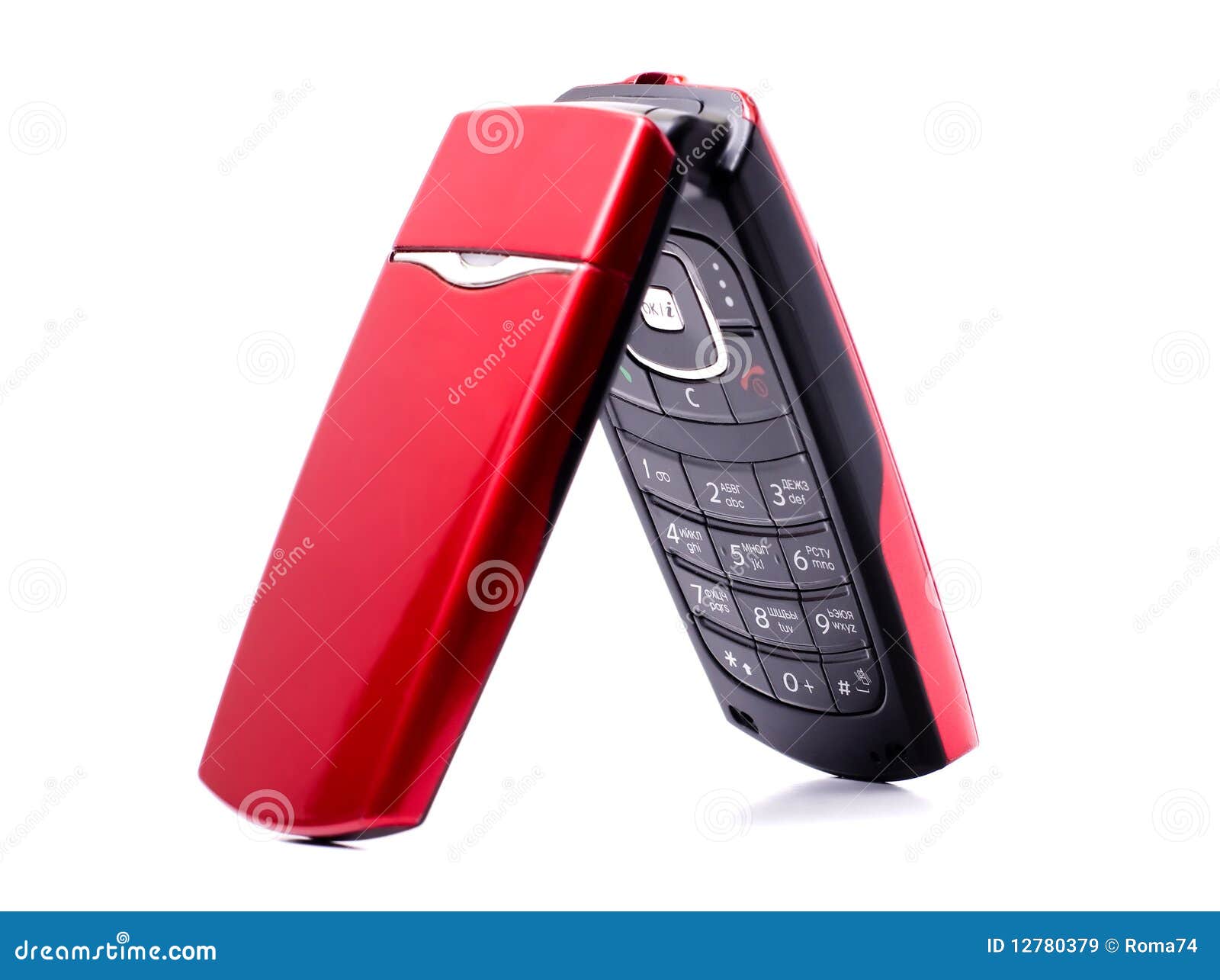 Red mobile telephone stock image. Image of earphone, hello - 12780379