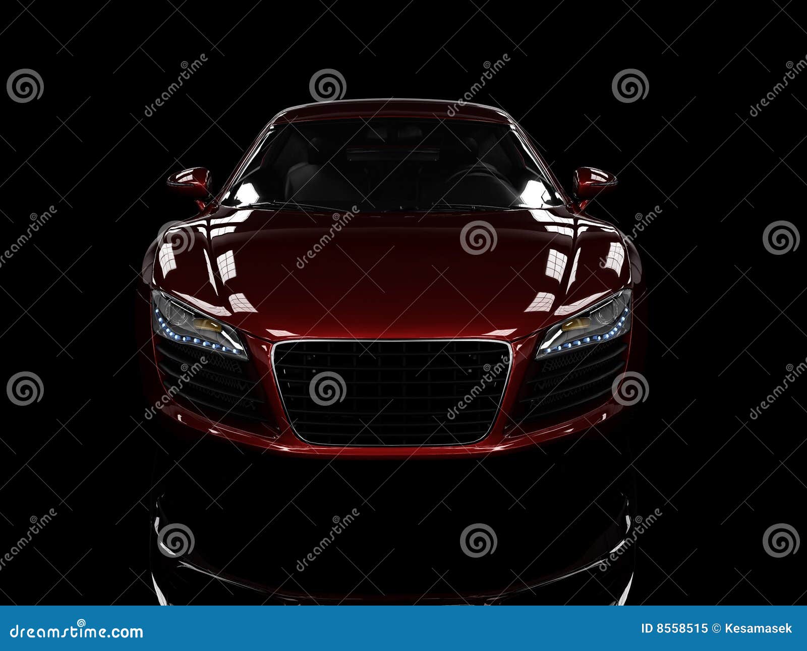 Red Modern Car Isolated on Black Background. Stock Illustration ...
