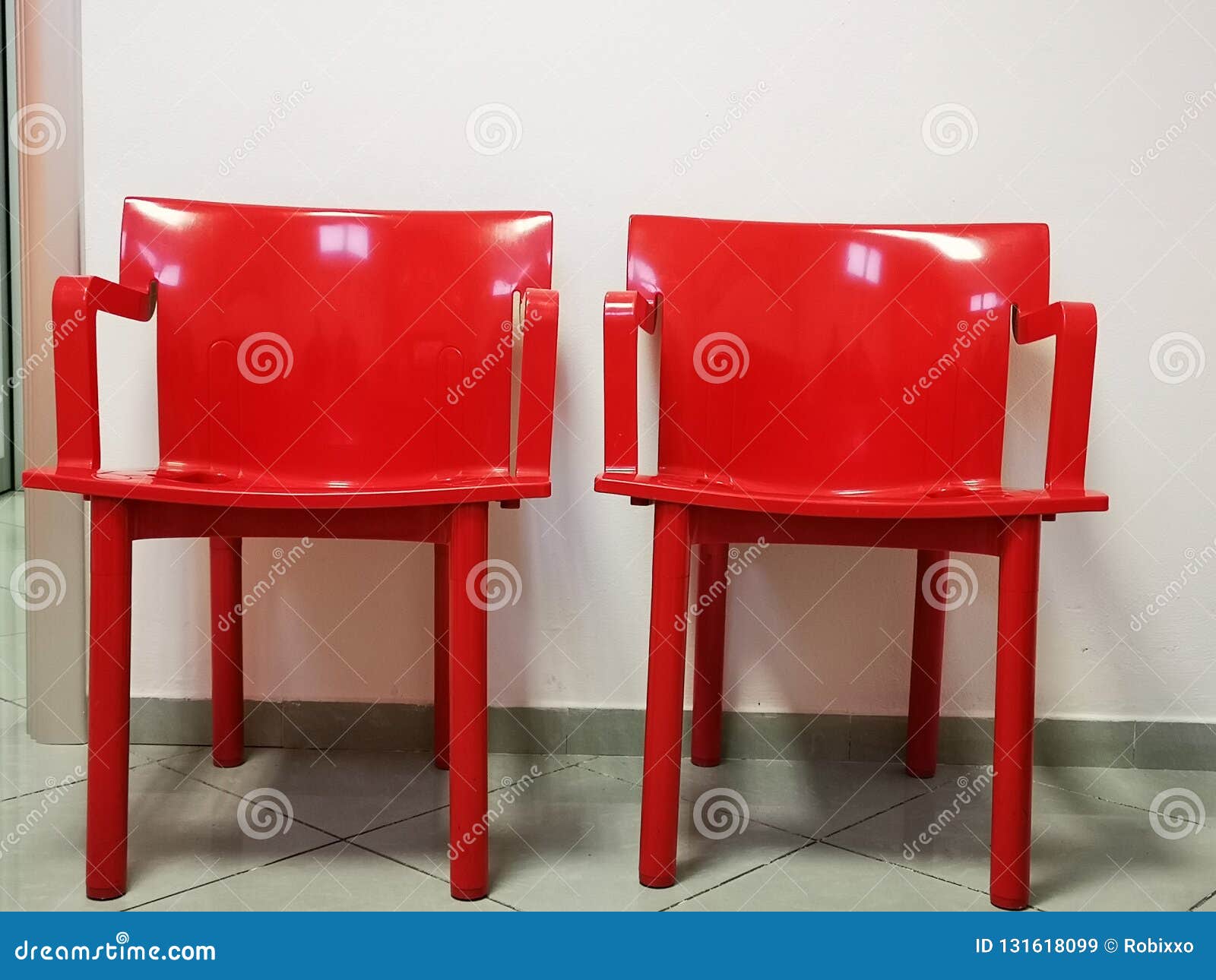 Red Modern Chairs in Waiting Room of an Italian Office Stock Image ...