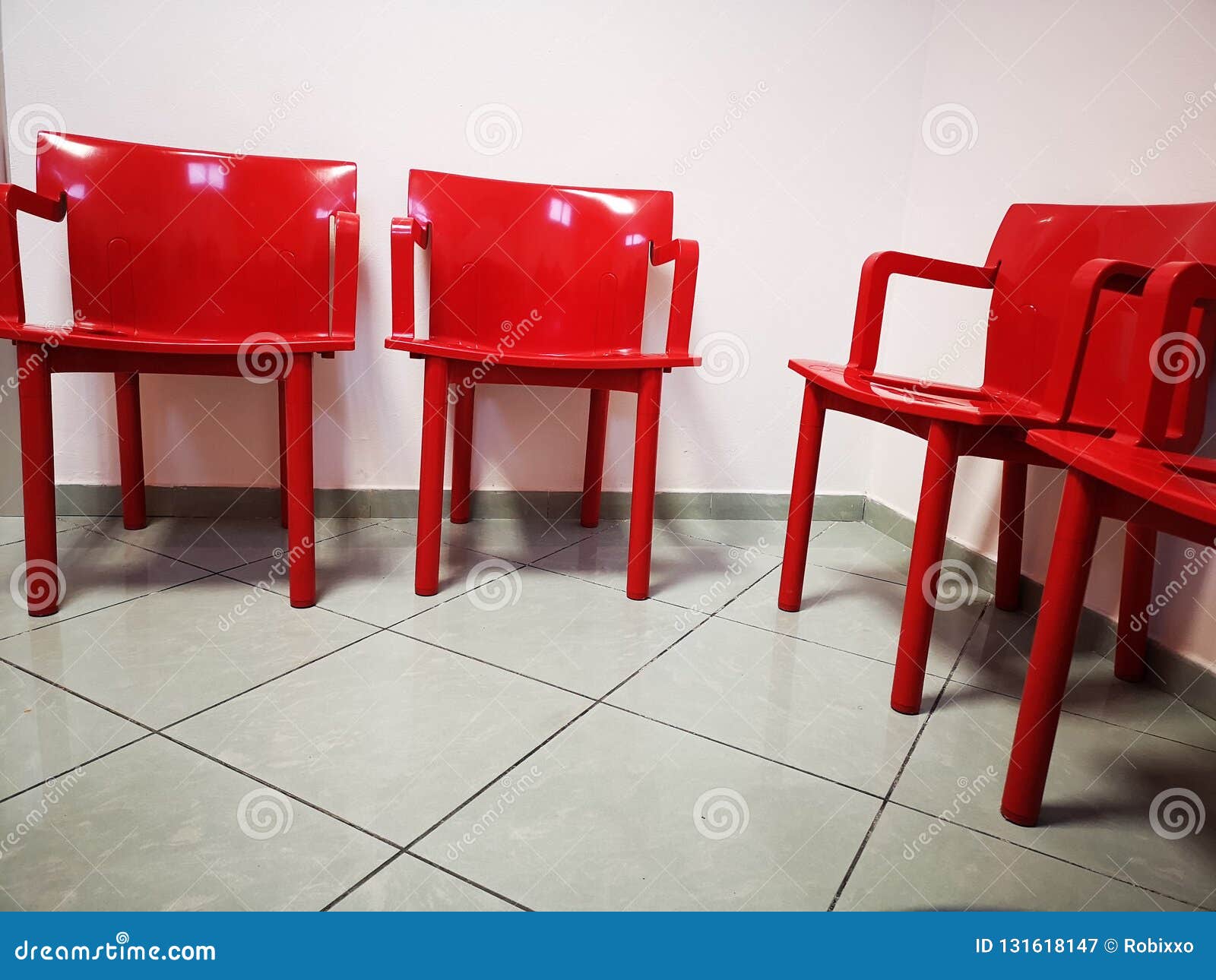 Red Modern Chairs in Waiting Room Stock Image - Image of time, bench ...