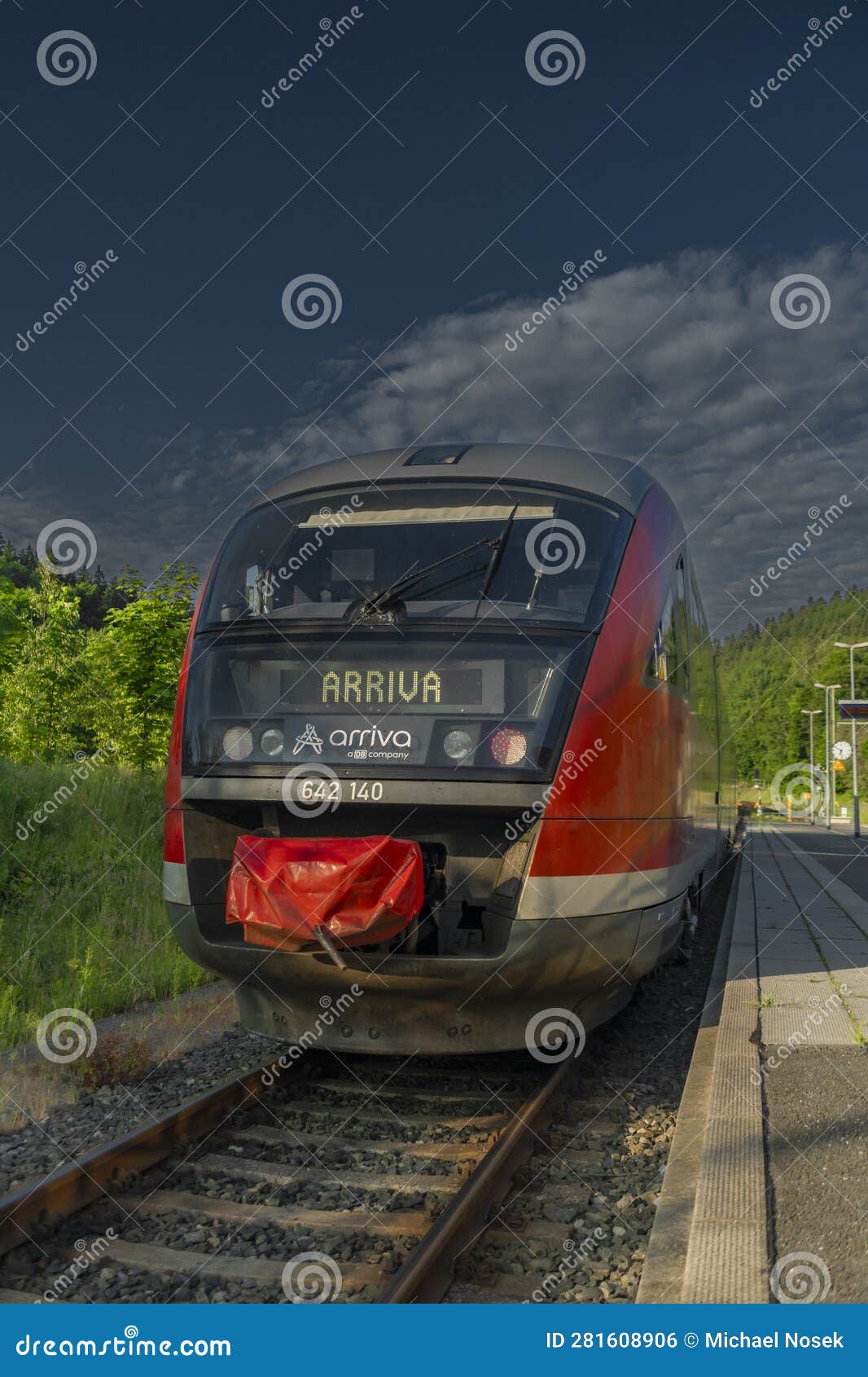 Red Modern Engine Near Platform in Annaberg-Buchholz Germany 06 14 2023 ...