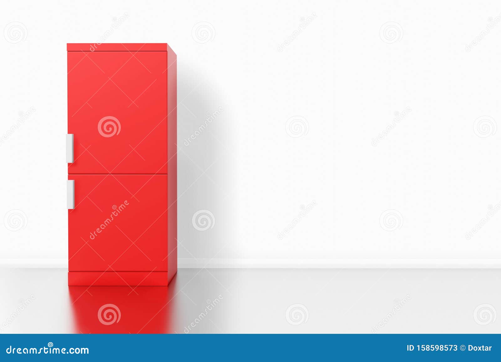 Red Modern Fridge in Empty White Room. Empty Interior Design Stock ...