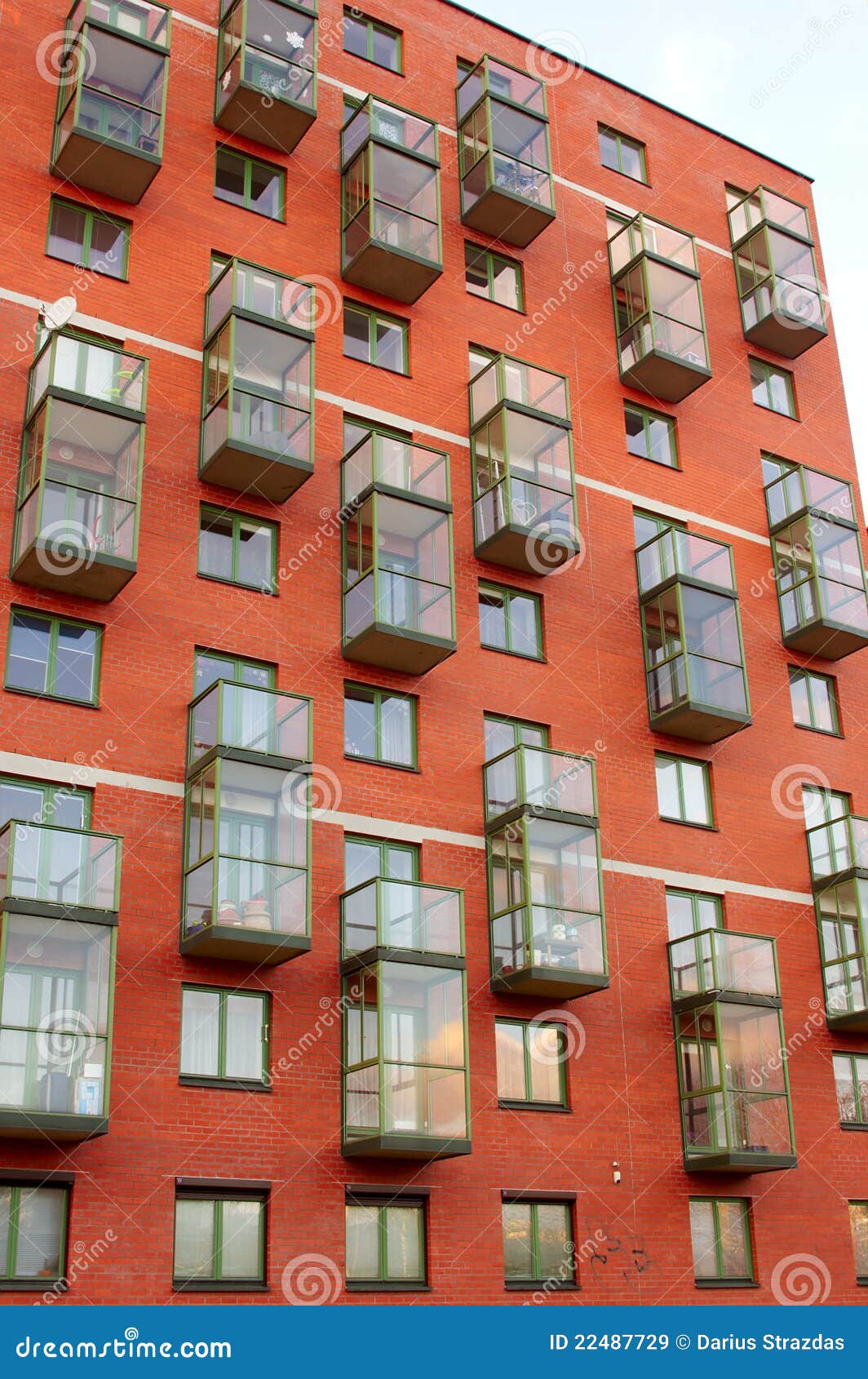 Red Modern Living House Building with Balconies Stock Image - Image of ...