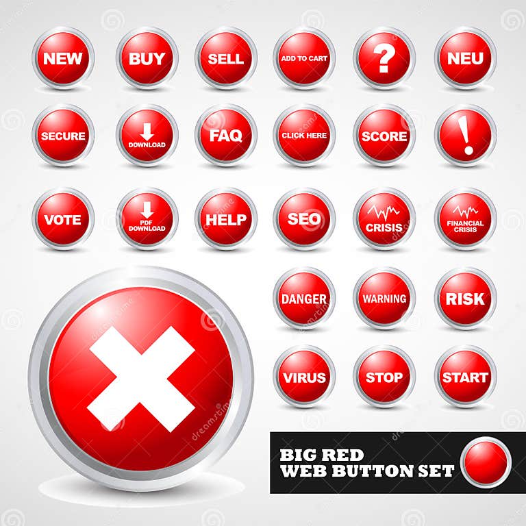Red modern web button set stock vector. Illustration of chrome - 23827344