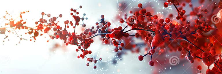 Red Molecular Structure with Connected Particles, Symbolizing ...